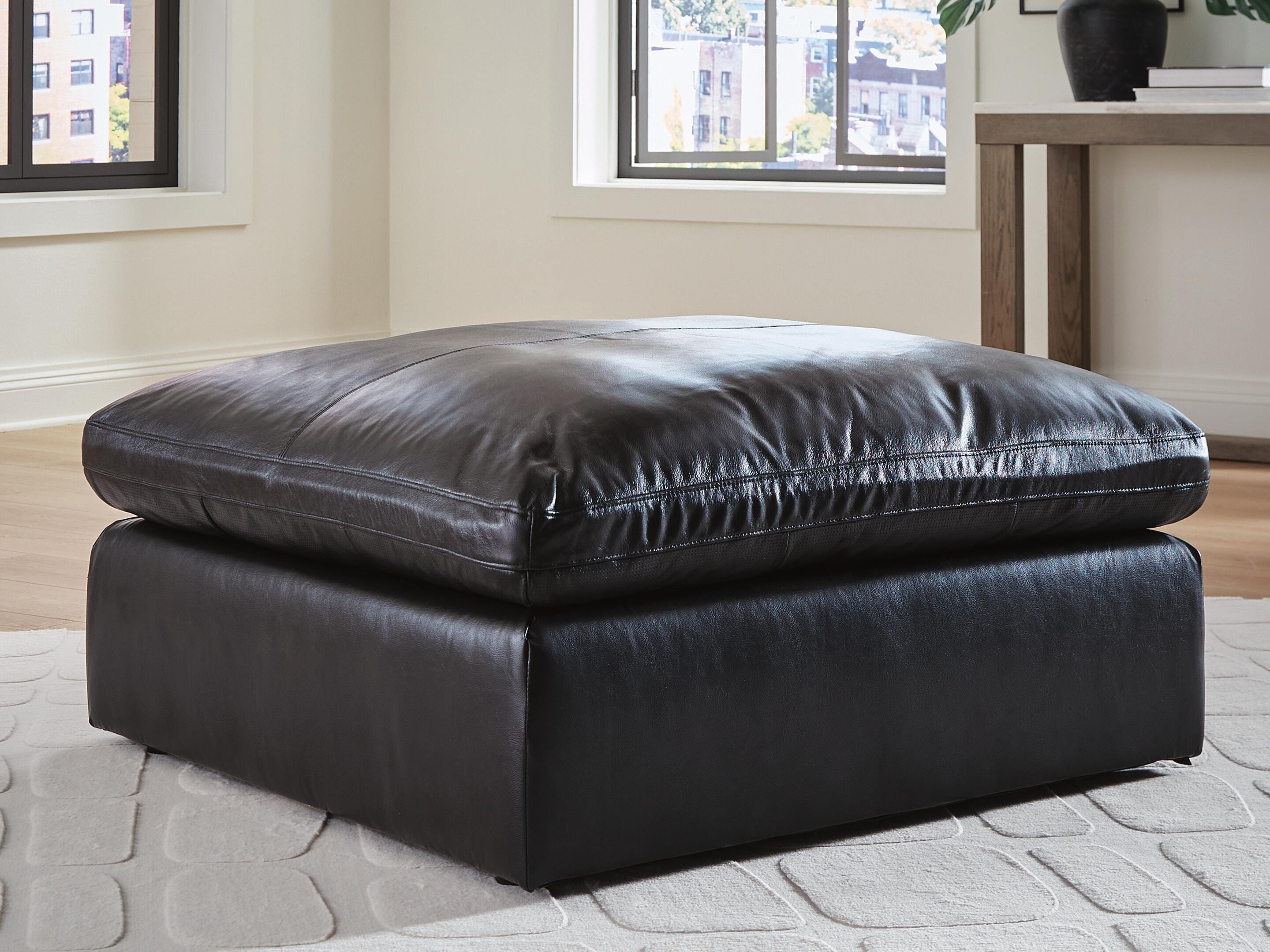 Click here for Emilia Oversized Leather Accent Ottoman Leather  B... prices