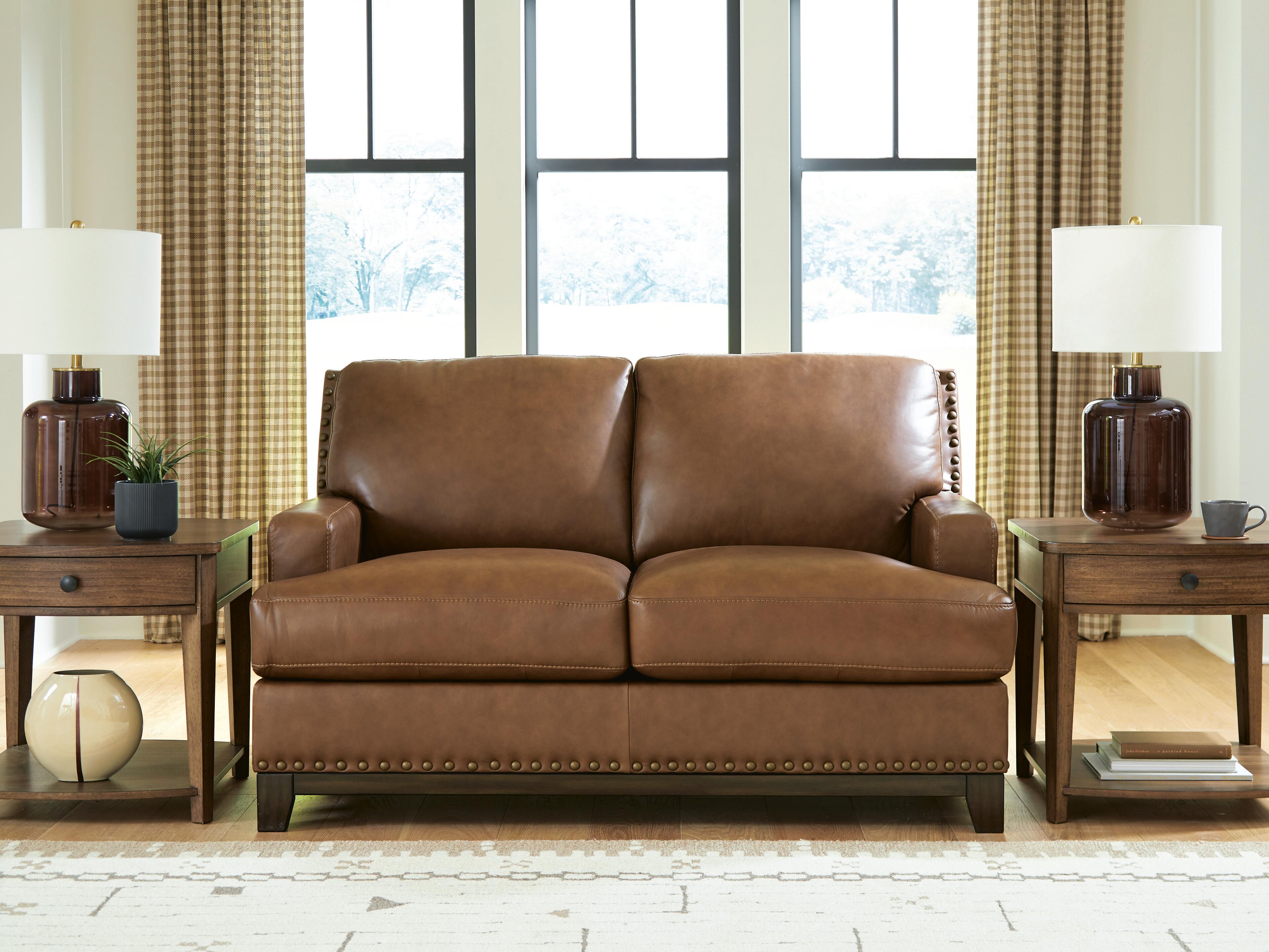 Click here for Gambellara Leather Loveseat Leather  Amber prices