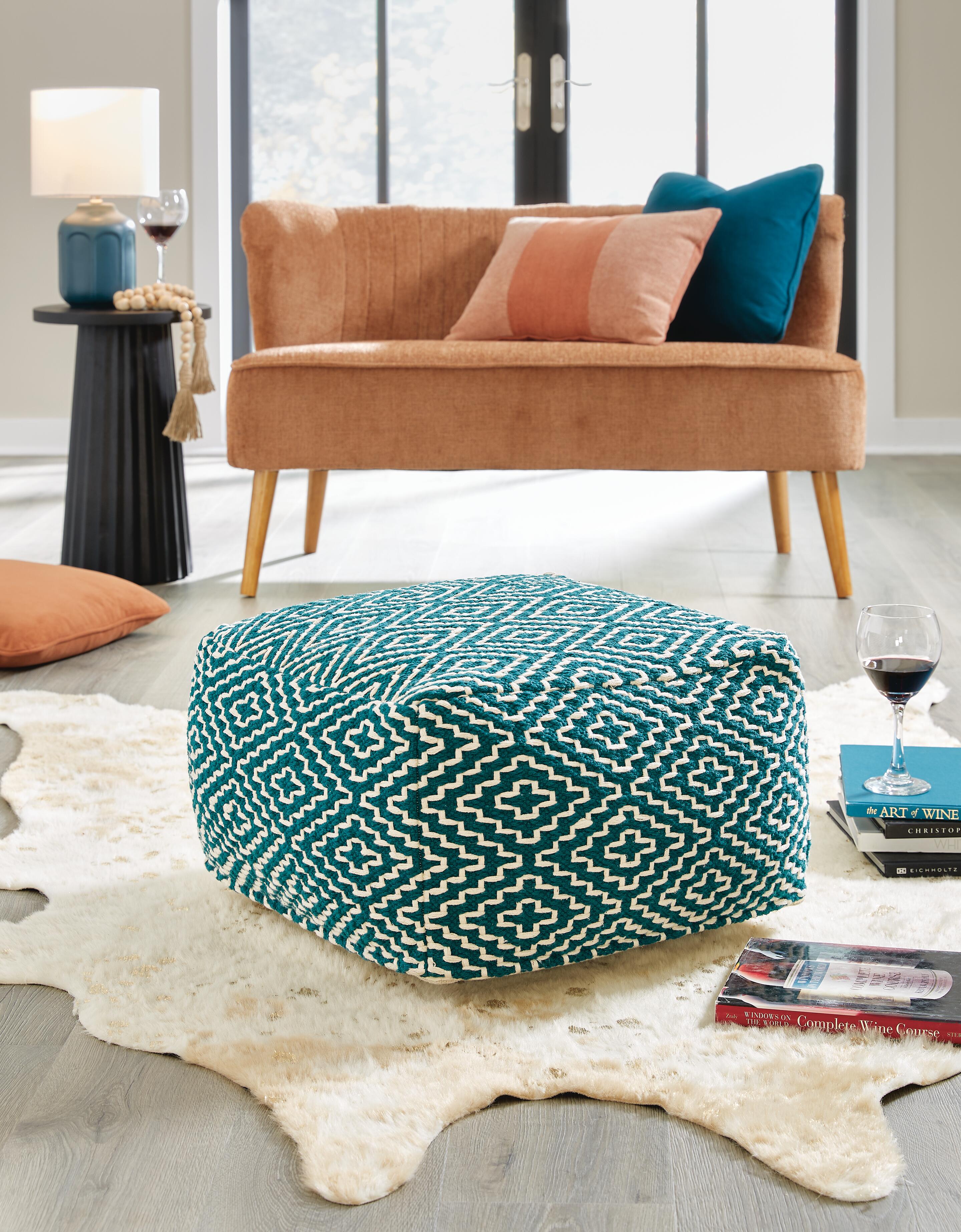 Click here for Brynnsen Pouf  Teal/Ivory prices