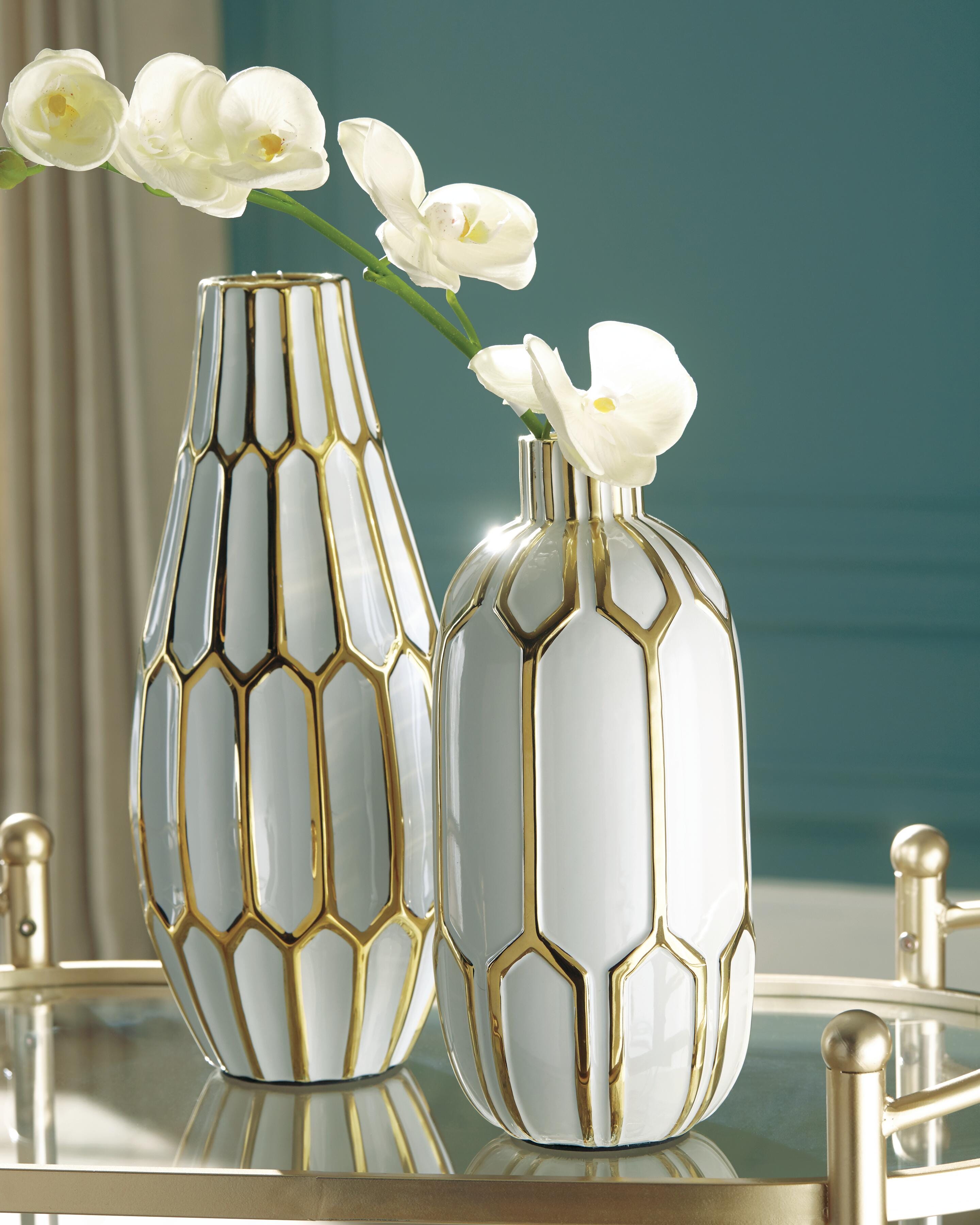Click here for Mohsen Vase (Set of 2)  Gold Finish/White prices