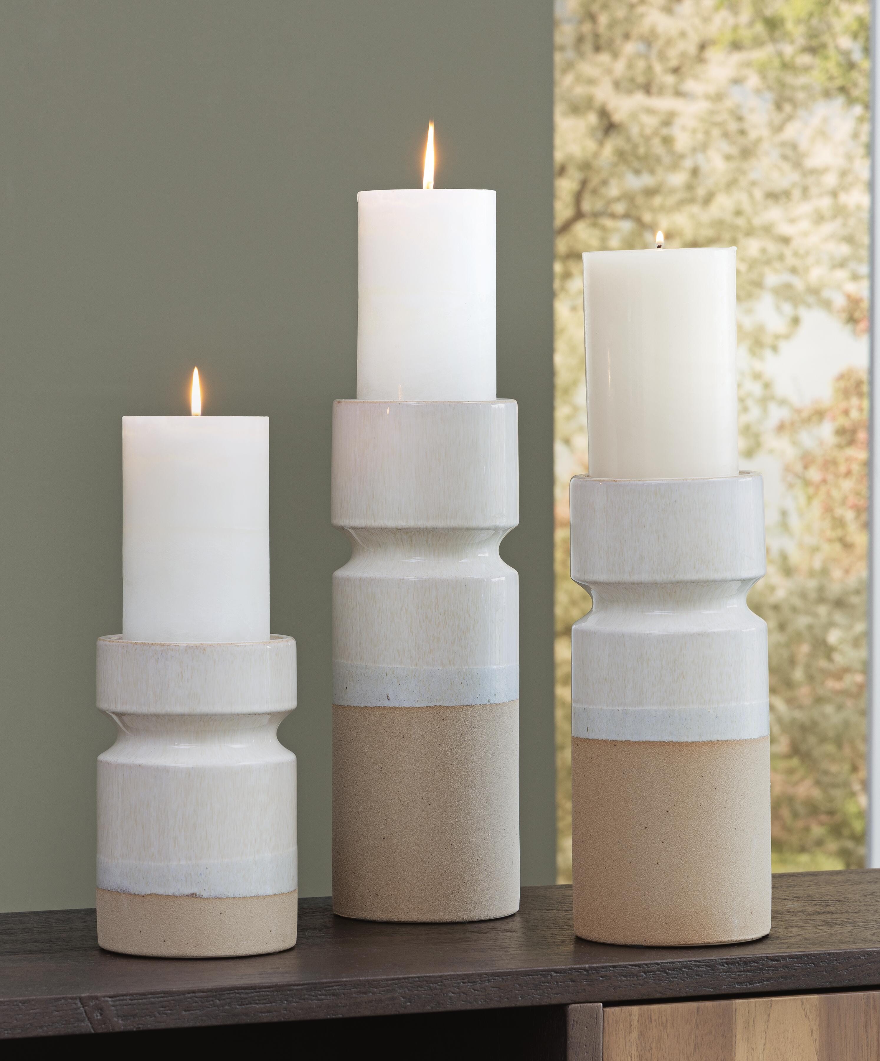 Click here for Hurston Ceramic Candle Holder (Set of 3)  Ivory/Br... prices