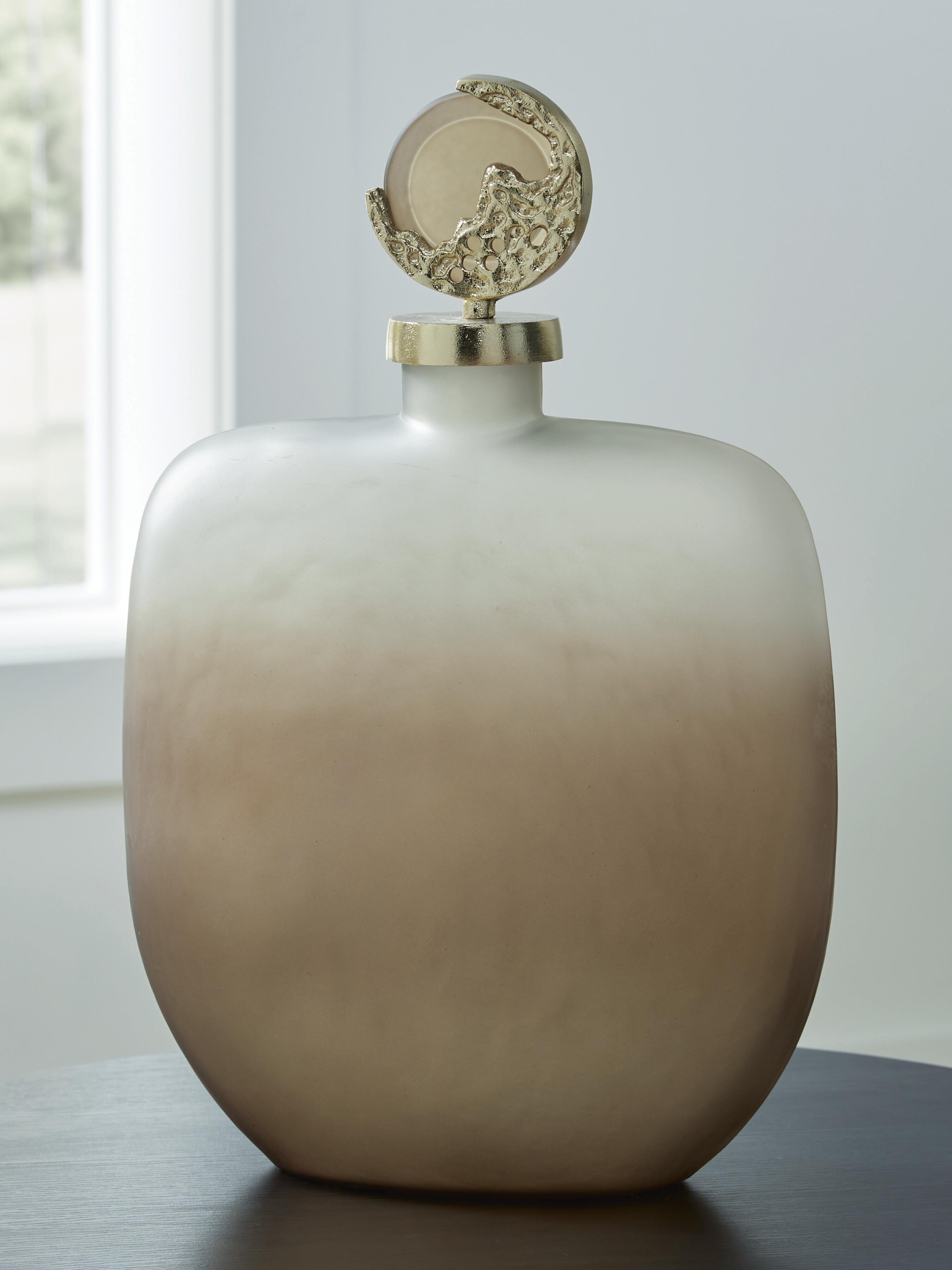 Click here for Acario Frosted Glass Tall Jar   Taupe/Gold Finish prices
