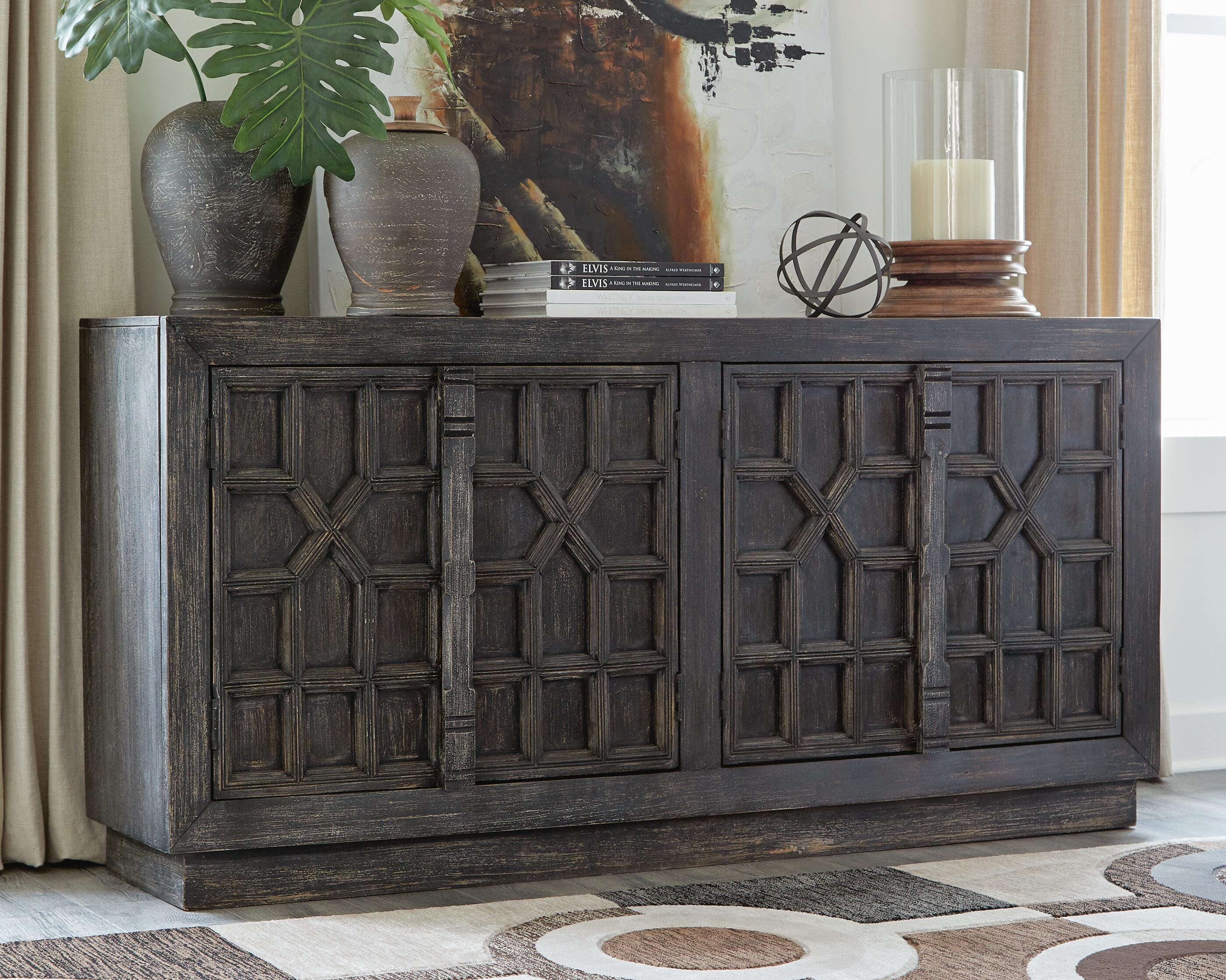 Click here for Roseworth Accent Cabinet  Distressed Black prices