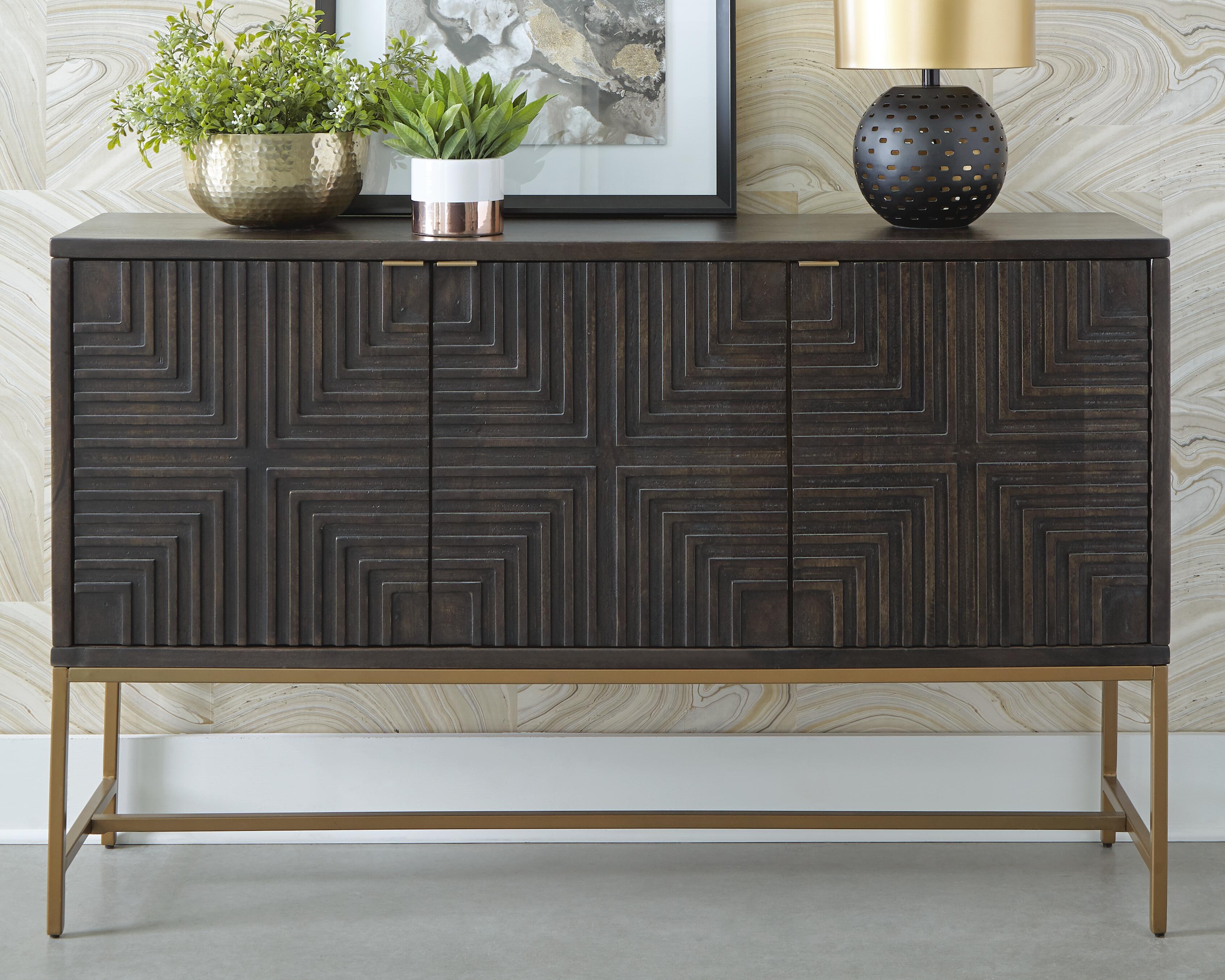 Click here for Elinmore Accent Cabinet  Brown/Gold Finish prices