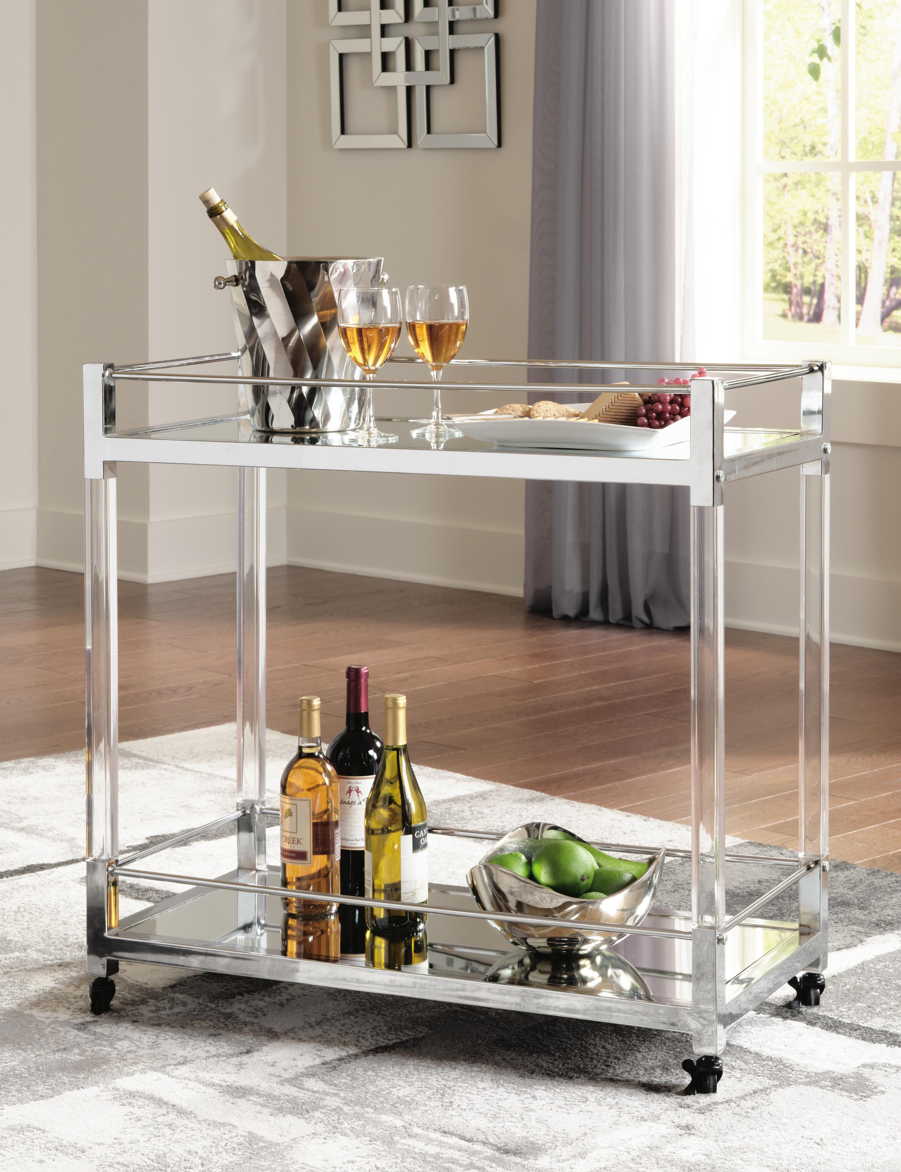 Click here for Chaseton Bar Cart with Casters  Clear/Silver Finis... prices