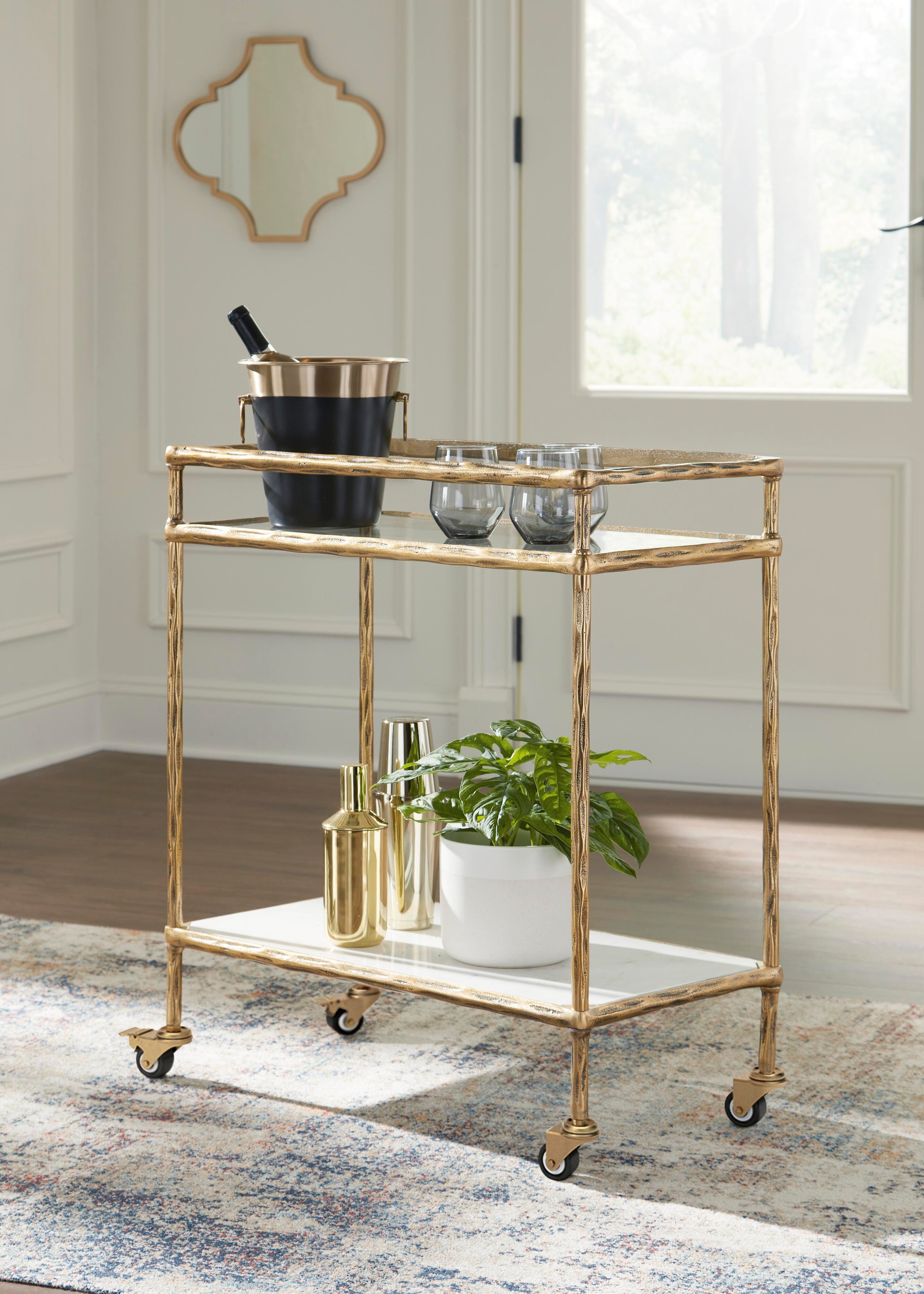 Click here for Plattfield Bar Cart  Antique Gold Finish prices