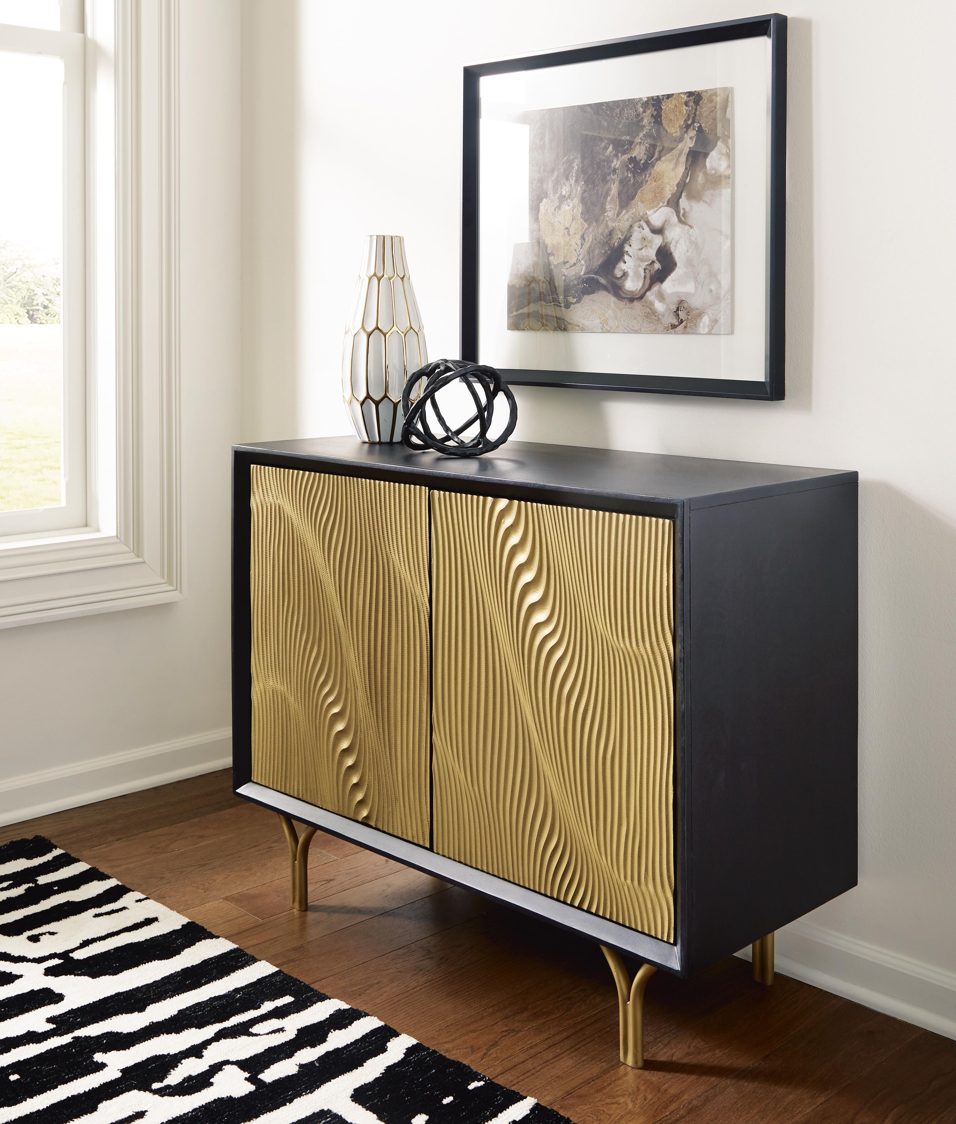 Click here for Tayner Accent Cabinet  Black/Gold Finish prices
