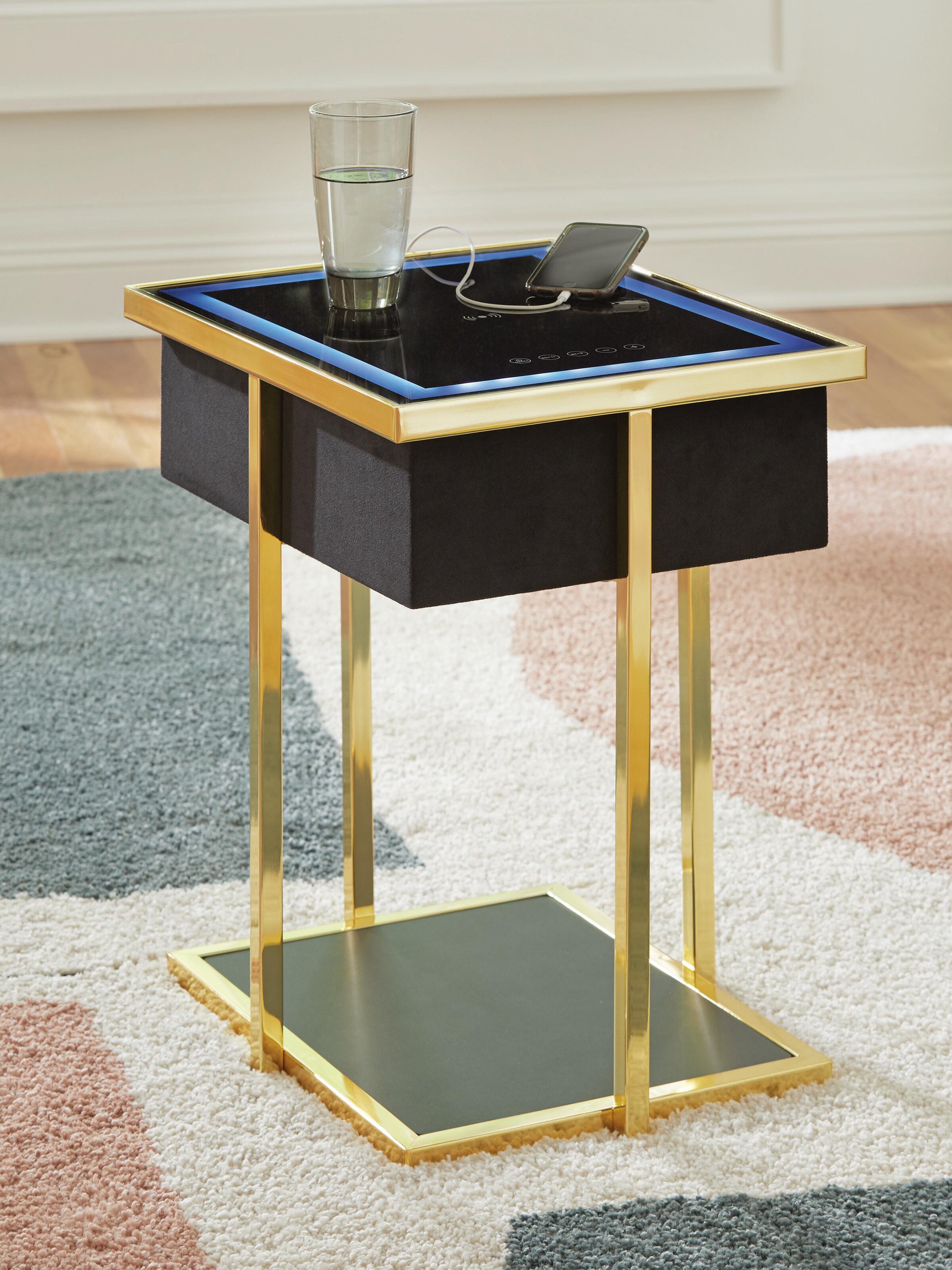 Click here for Rexwell Accent Table with Speaker  Black/Gold Fini... prices