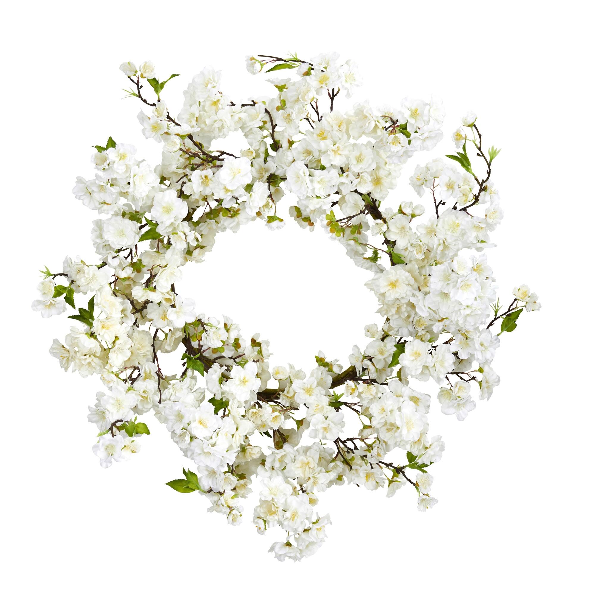 Click here for 24 Cherry Blossom Wreath  White prices