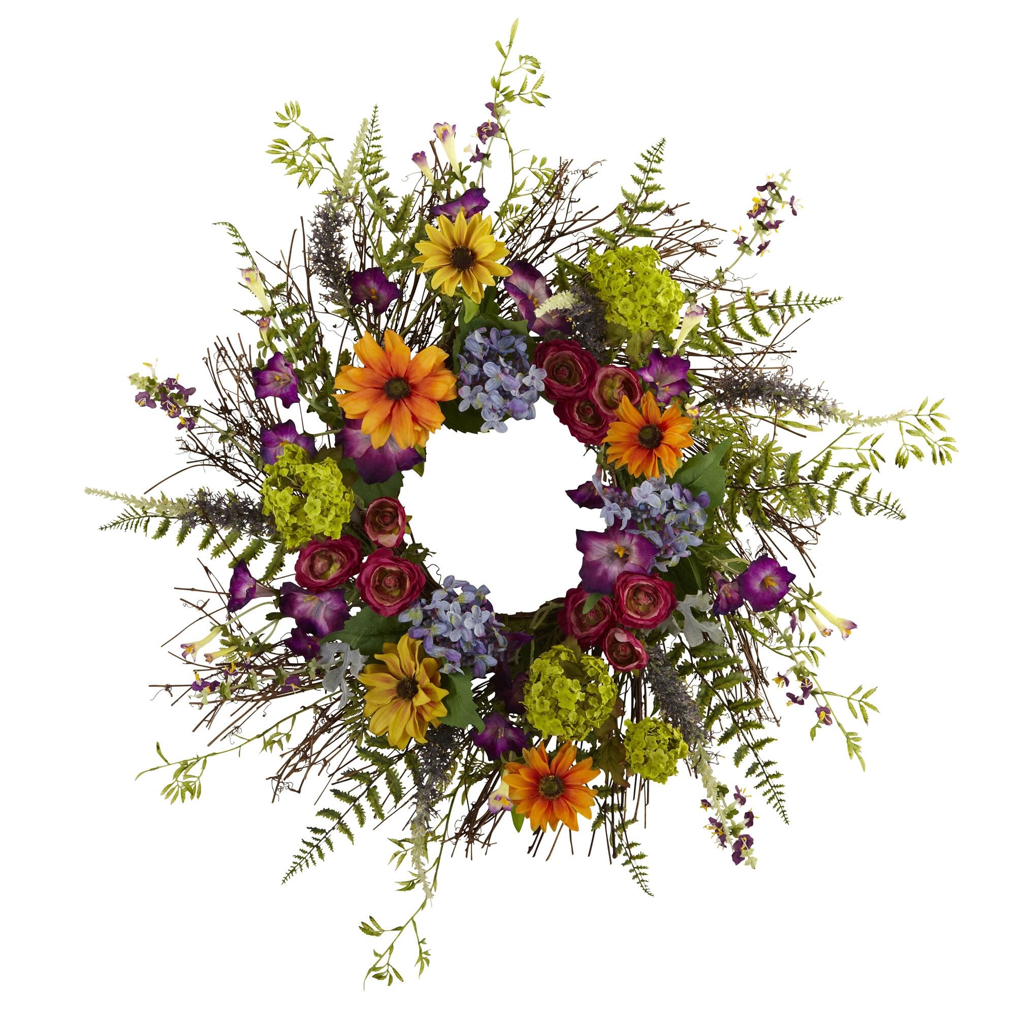 Click here for 24 Spring Garden Wreath with Twig Base  Multi prices