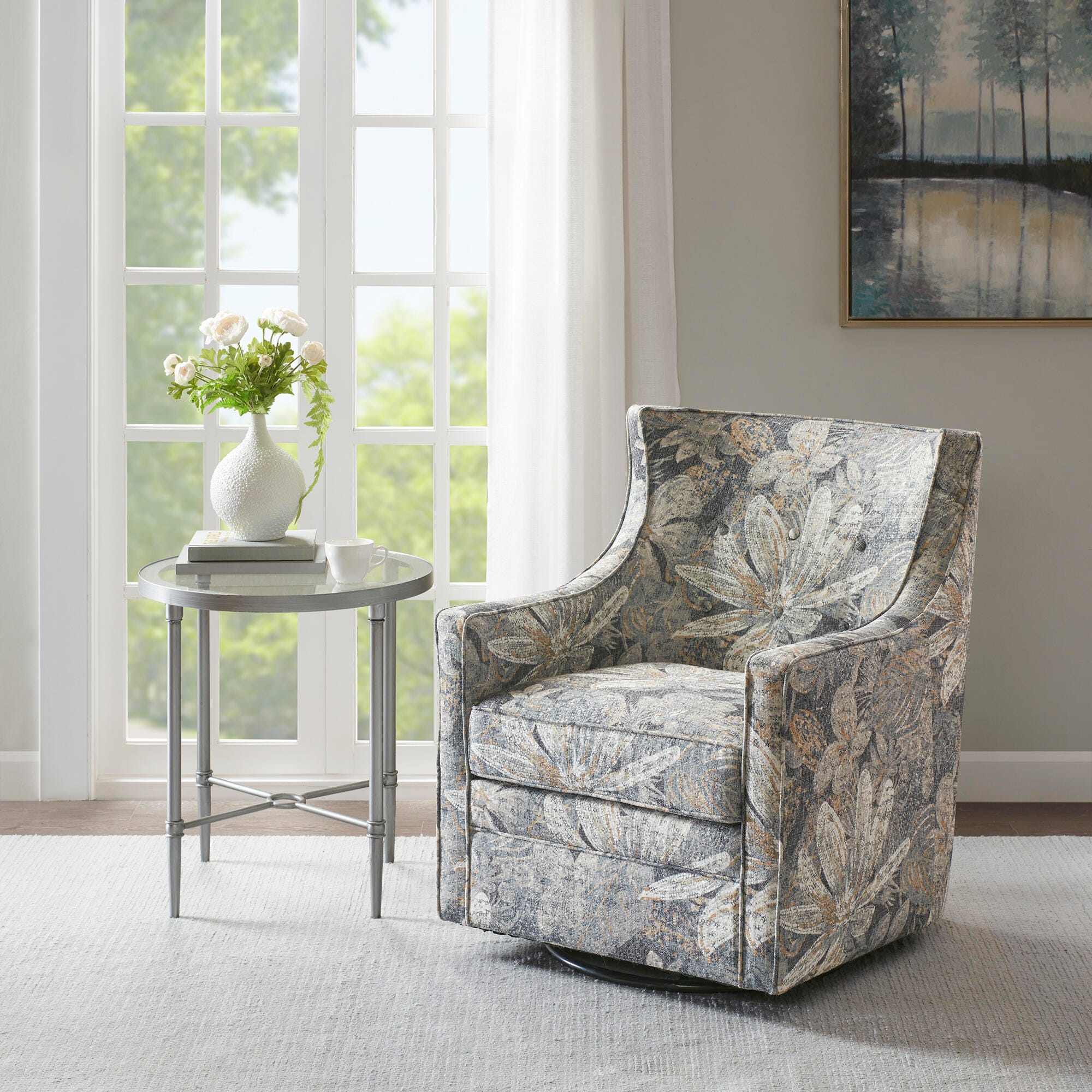 Click here for Aaron Curve Back Swivel Glider Chair  Blue Multi prices