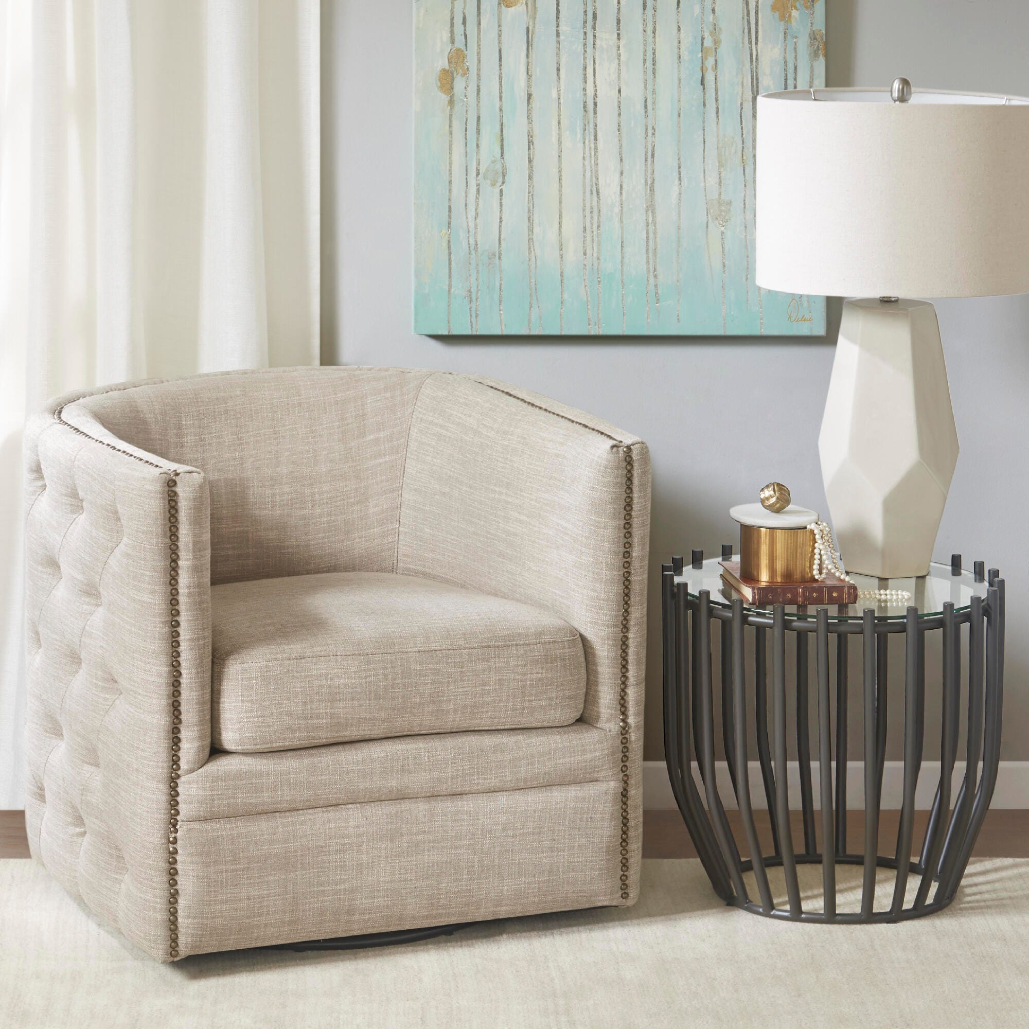 Click here for Milton Tufted Barrel Swivel Chair  Cream prices