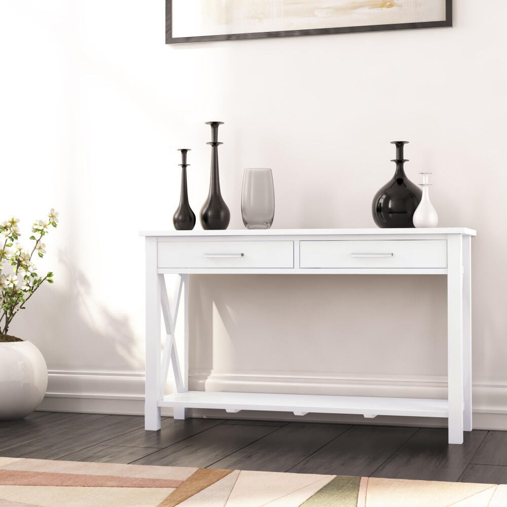 Click here for Simpli Home Kitchener Console Sofa Table  White prices