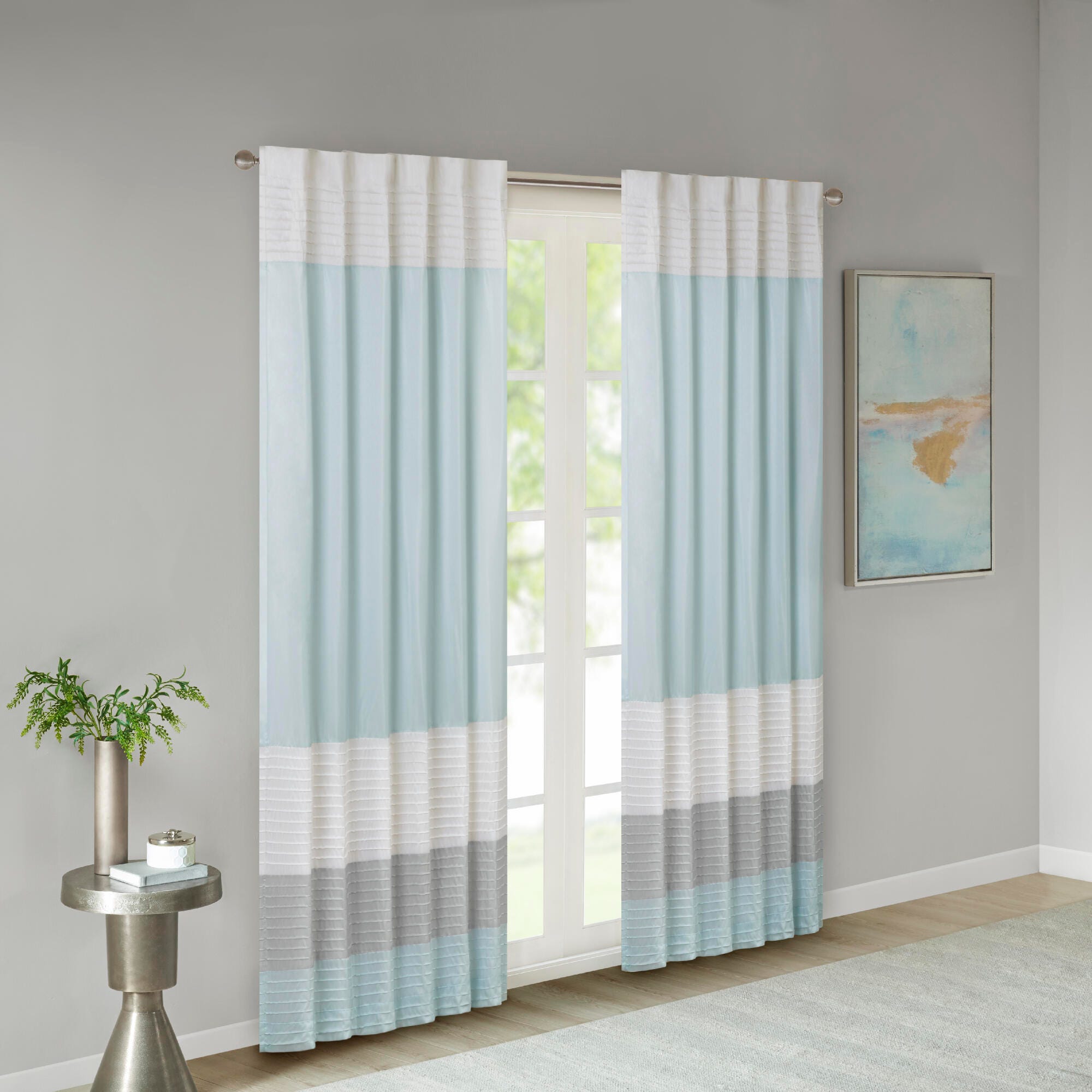 Click here for Salem Polyoni Pintuck Curtain Panel  Aqua prices