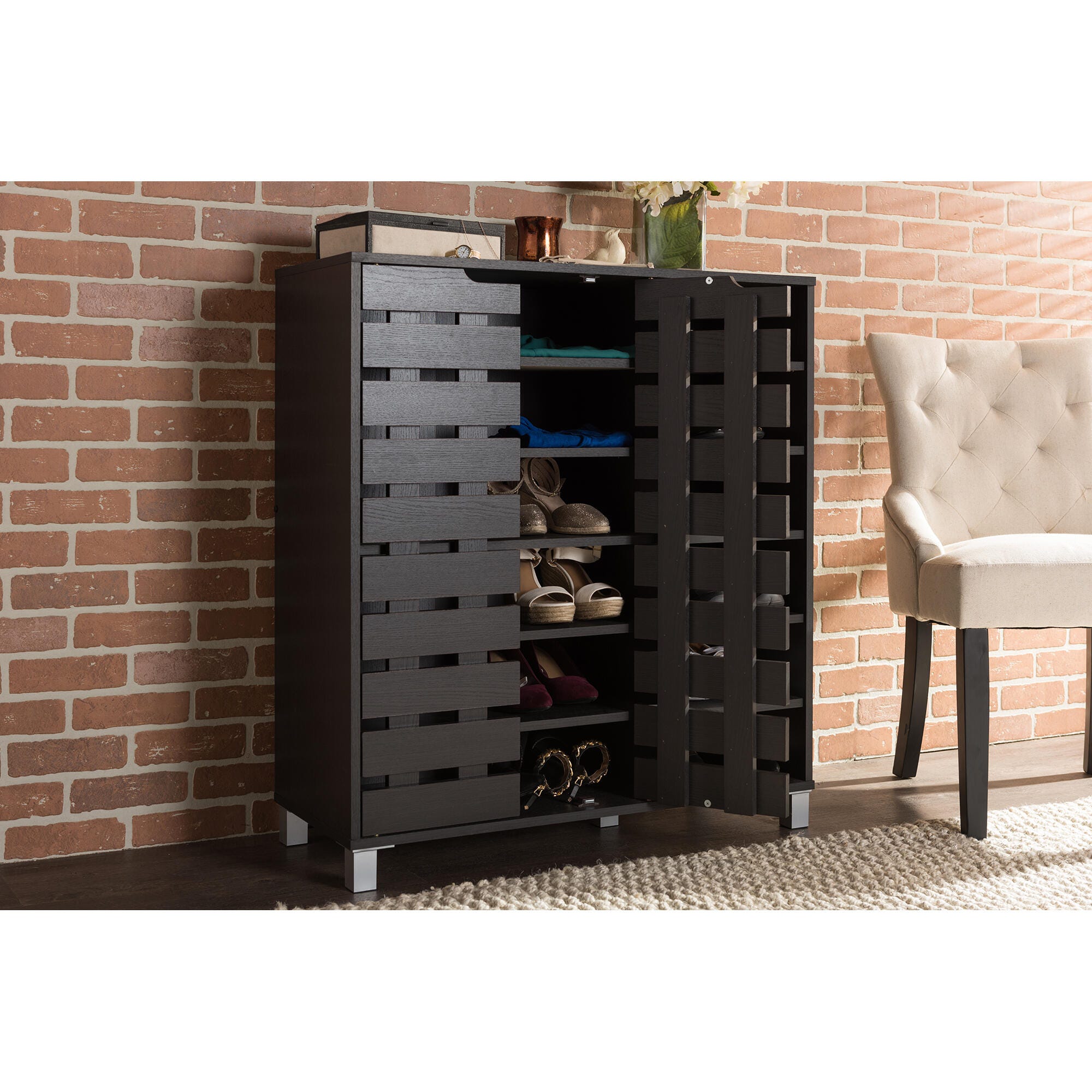 Click here for Baxton Studio Shirley 2-Door Shoe Cabinet with Ope... prices
