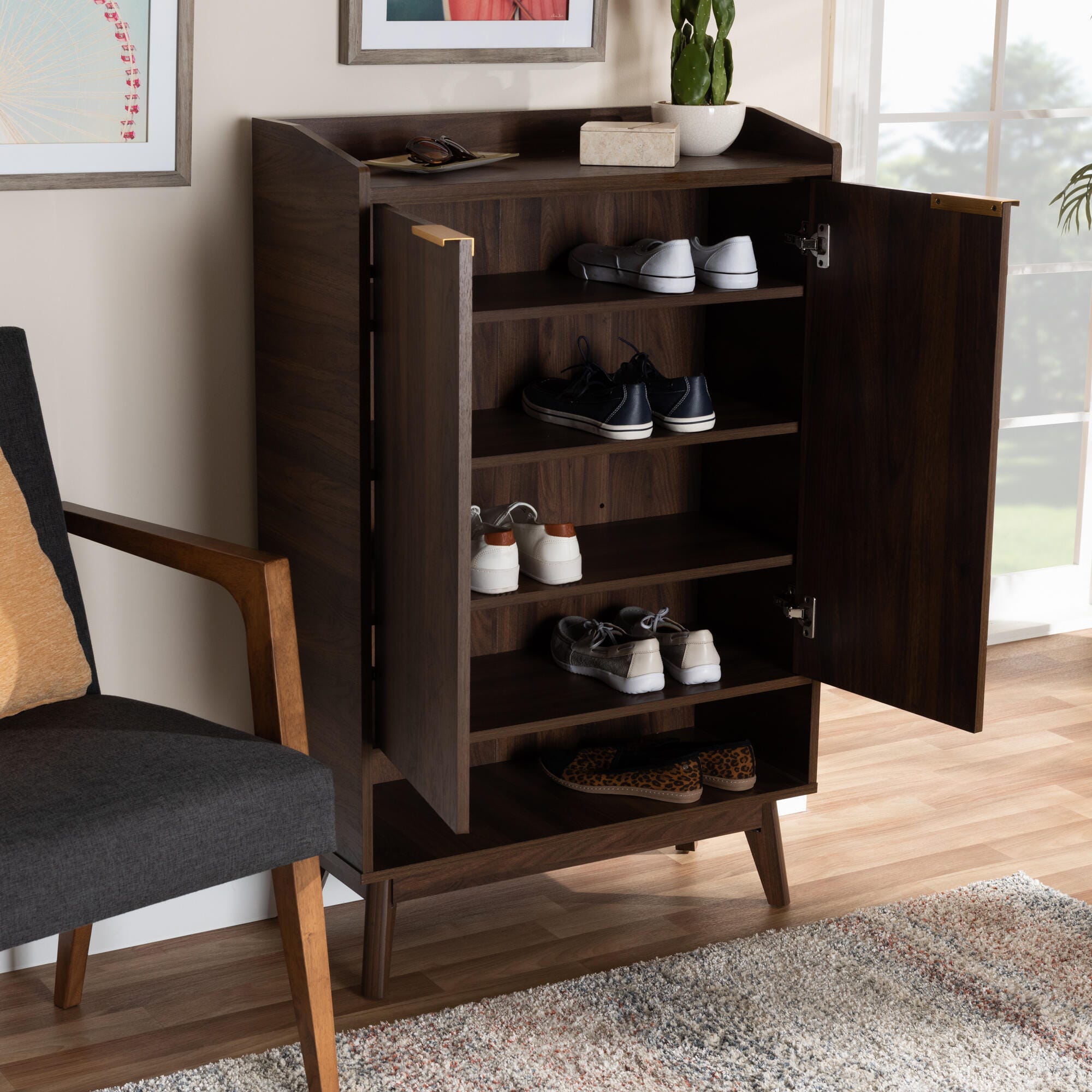 Click here for Baxton Studio Lena 5-Shelf Shoe Cabinet  Walnut prices