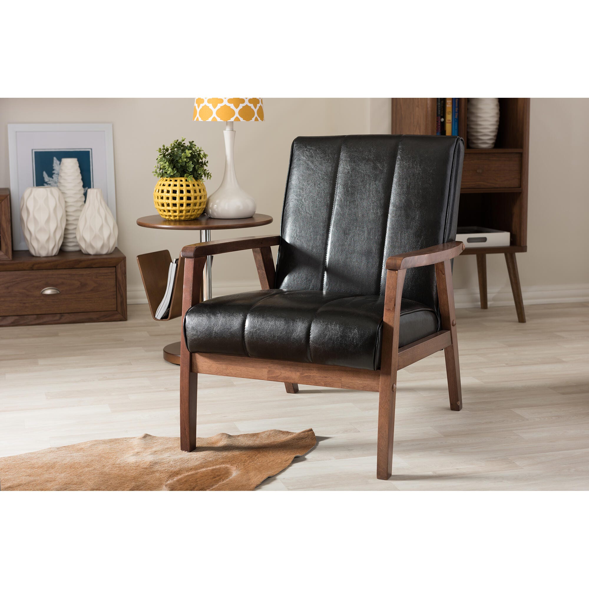 Click here for Baxton Studio Nikko Lounge Chair Leather  Black/Br... prices