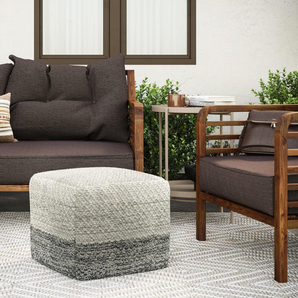 Click here for Macie Square Woven Pouf  Gray prices