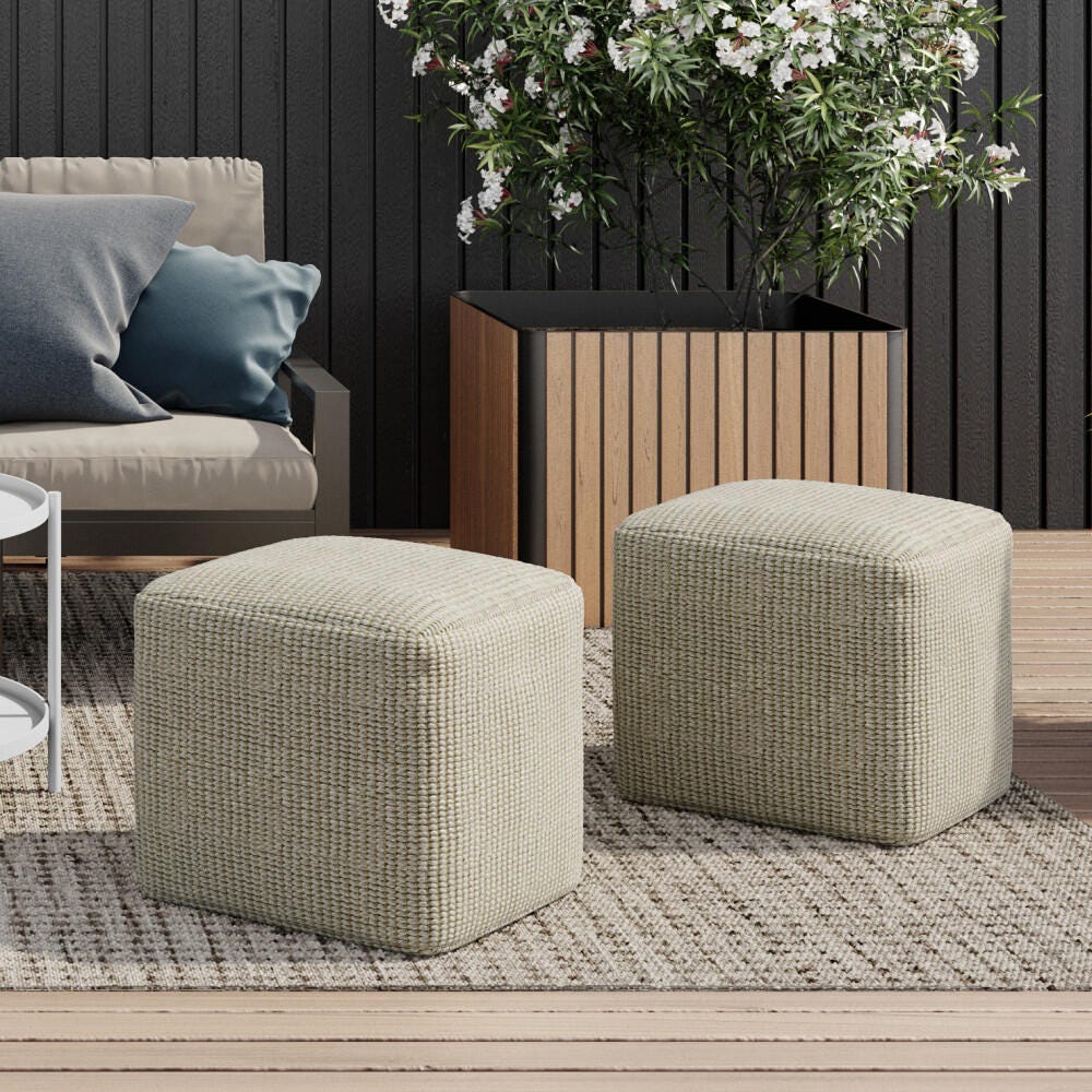 Click here for Zelma Indoor/Outdoor Square Woven Pouf  Cream prices