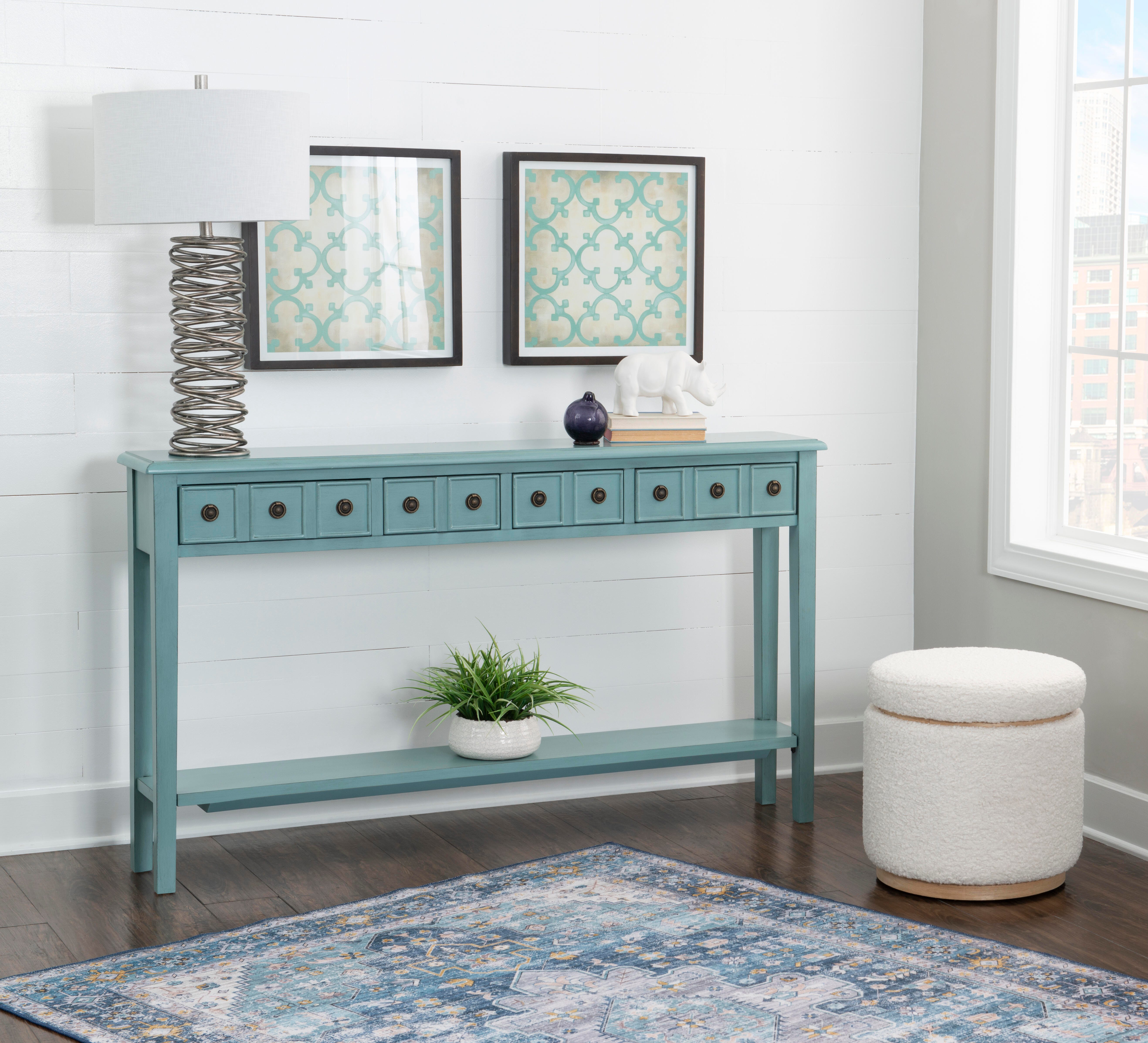 Click here for Linon Emily 4 Drawer Console Table  Teal prices