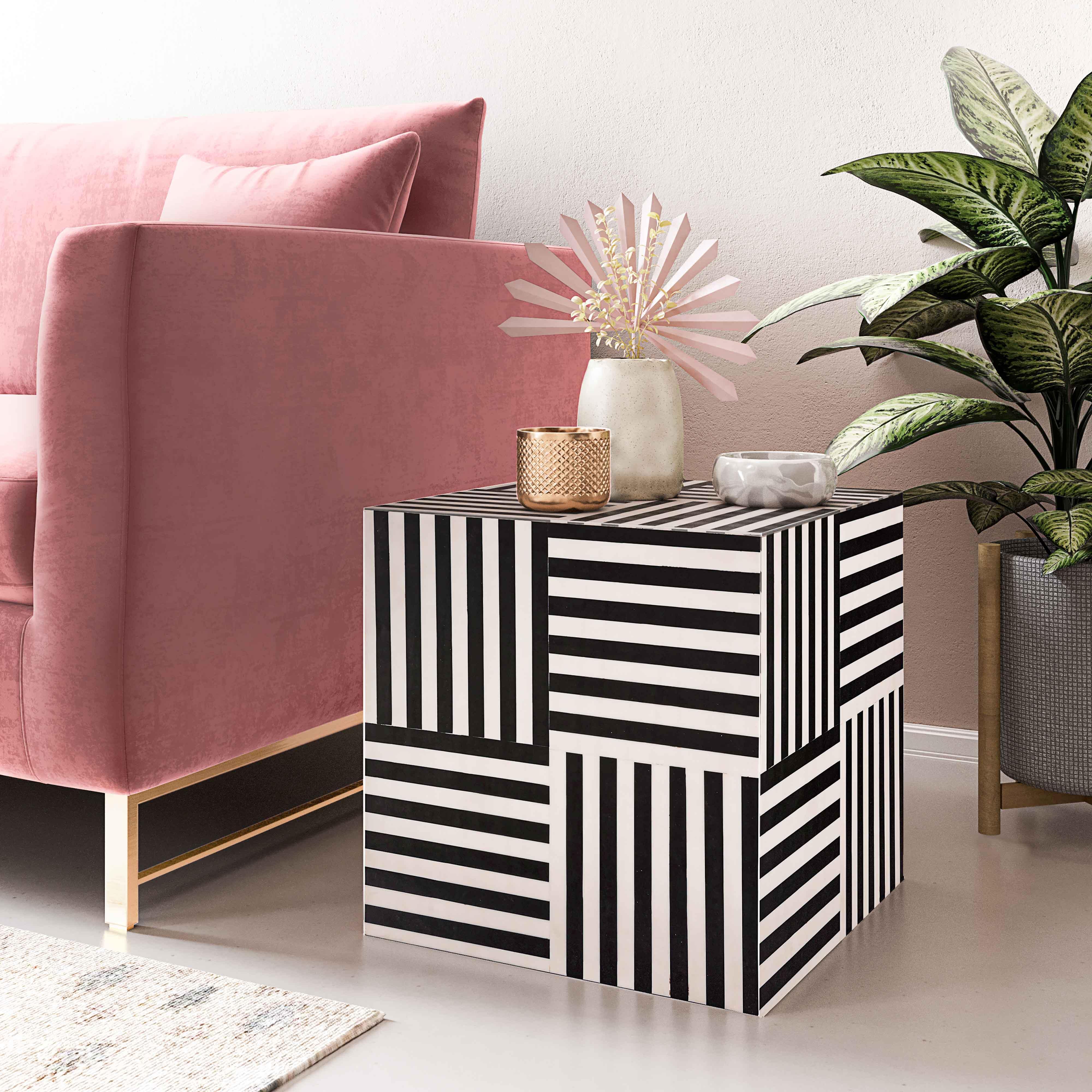 Click here for TOV Furniture Cube Side Table  Black/White prices