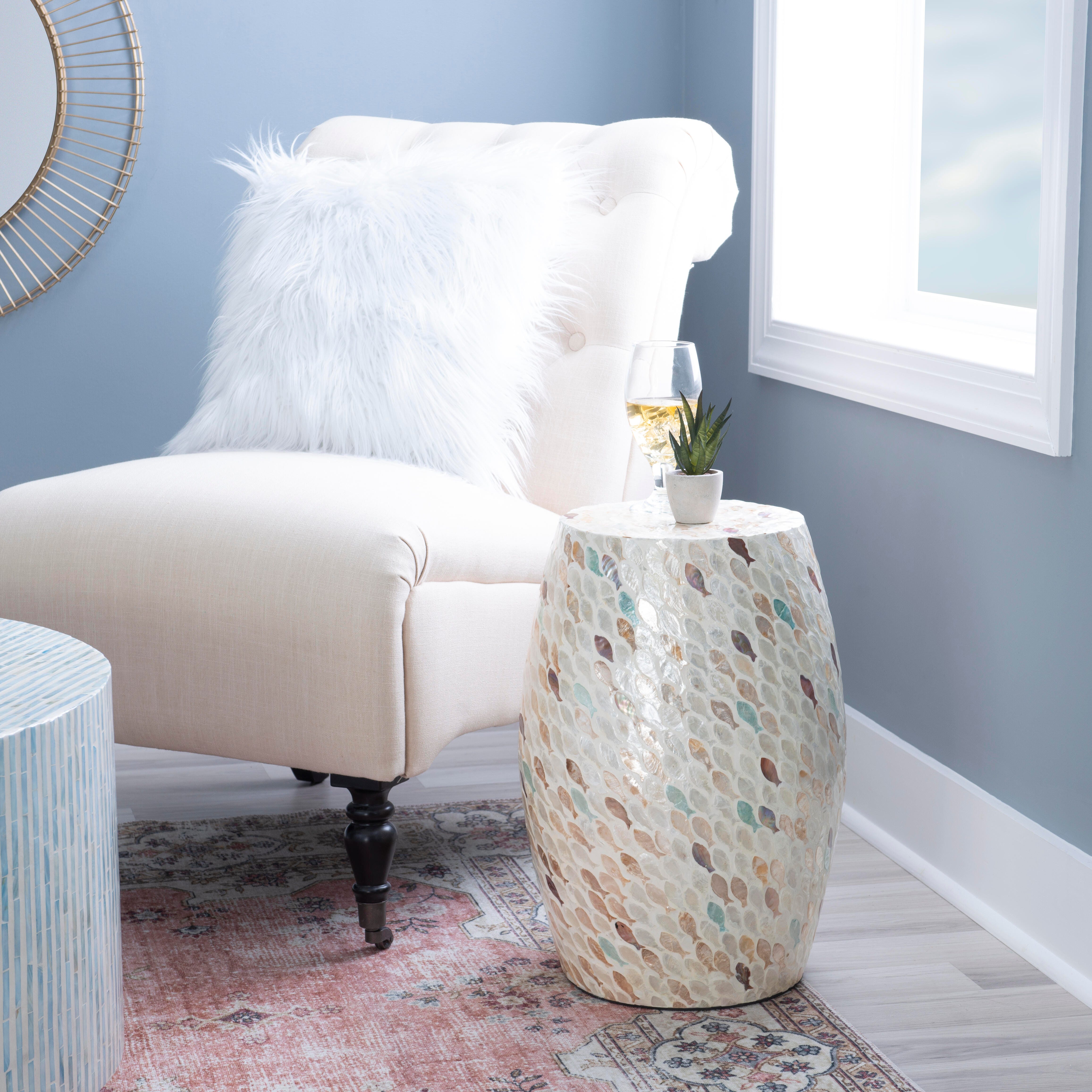 Click here for Linon Faber Capiz Fish Drum Table  Ivory prices