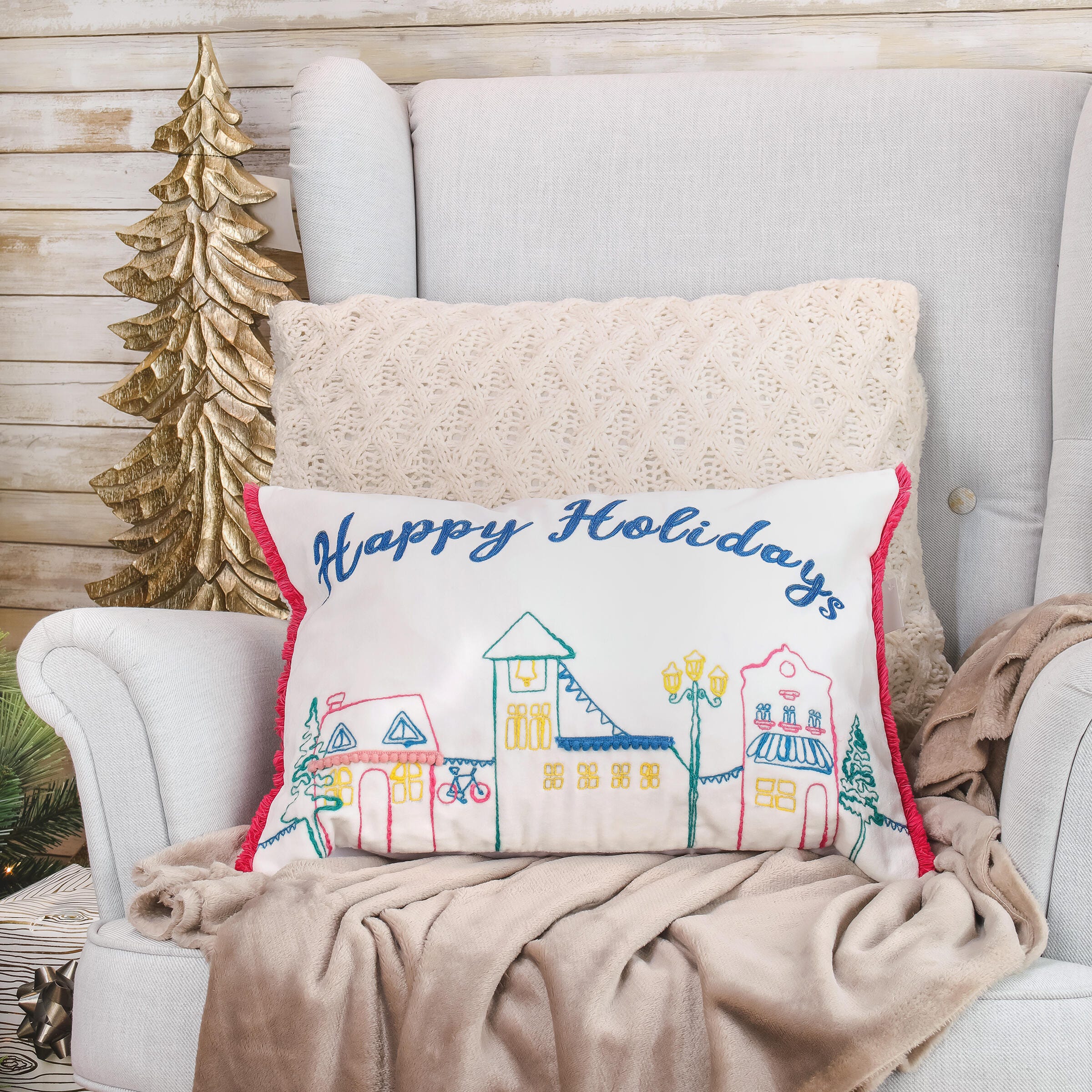 Click here for HGTV Home Collection Embroidered Happy Holidays Pi... prices