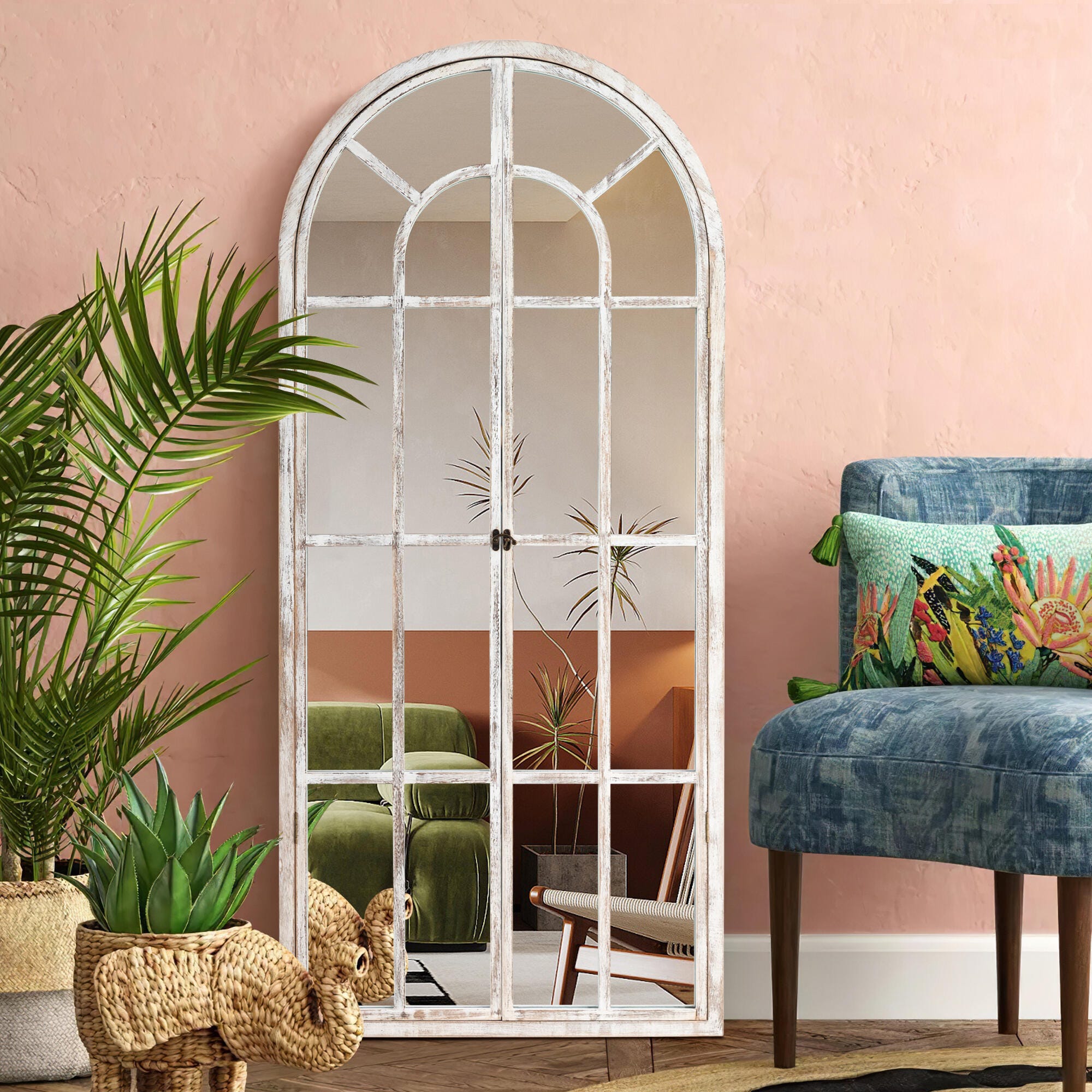 Click here for Feronia 31 x 71 Arched Floor Mirror  Weathered Whi... prices