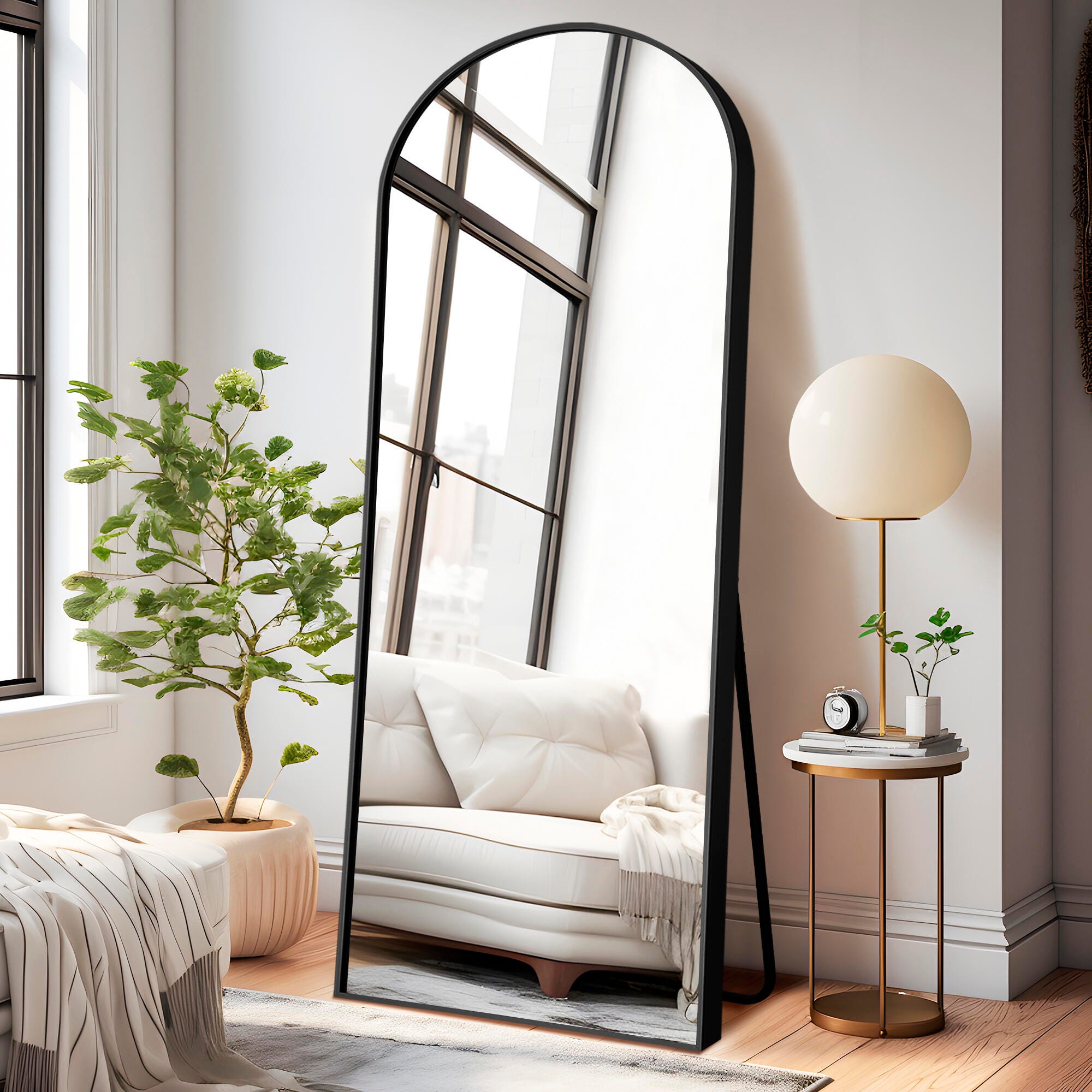 Click here for Dulcea 21 x 64 Full Length Arched Floor Mirror  Bl... prices