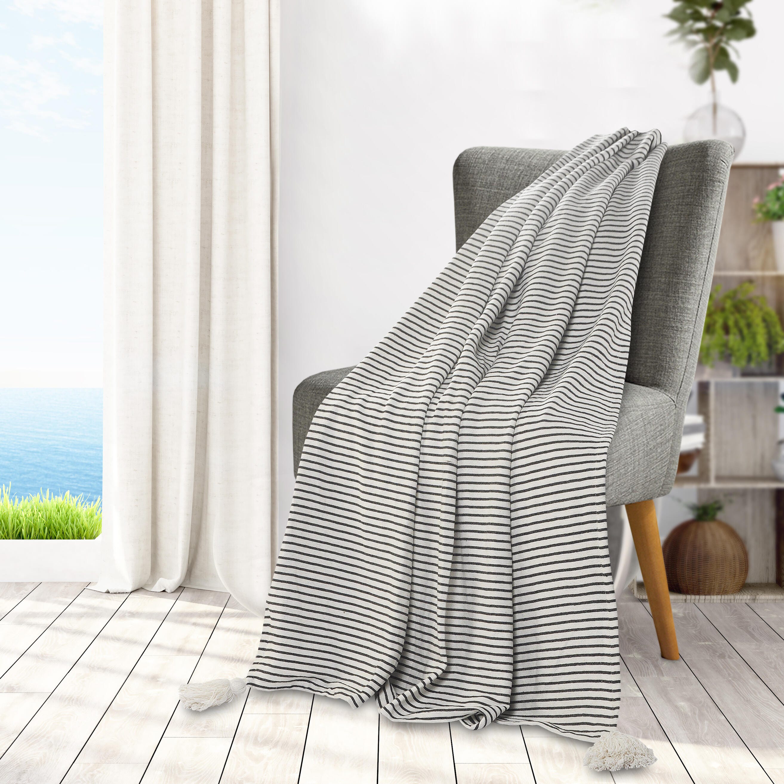 Click here for Insignia Striped Throw Blanket  Black prices