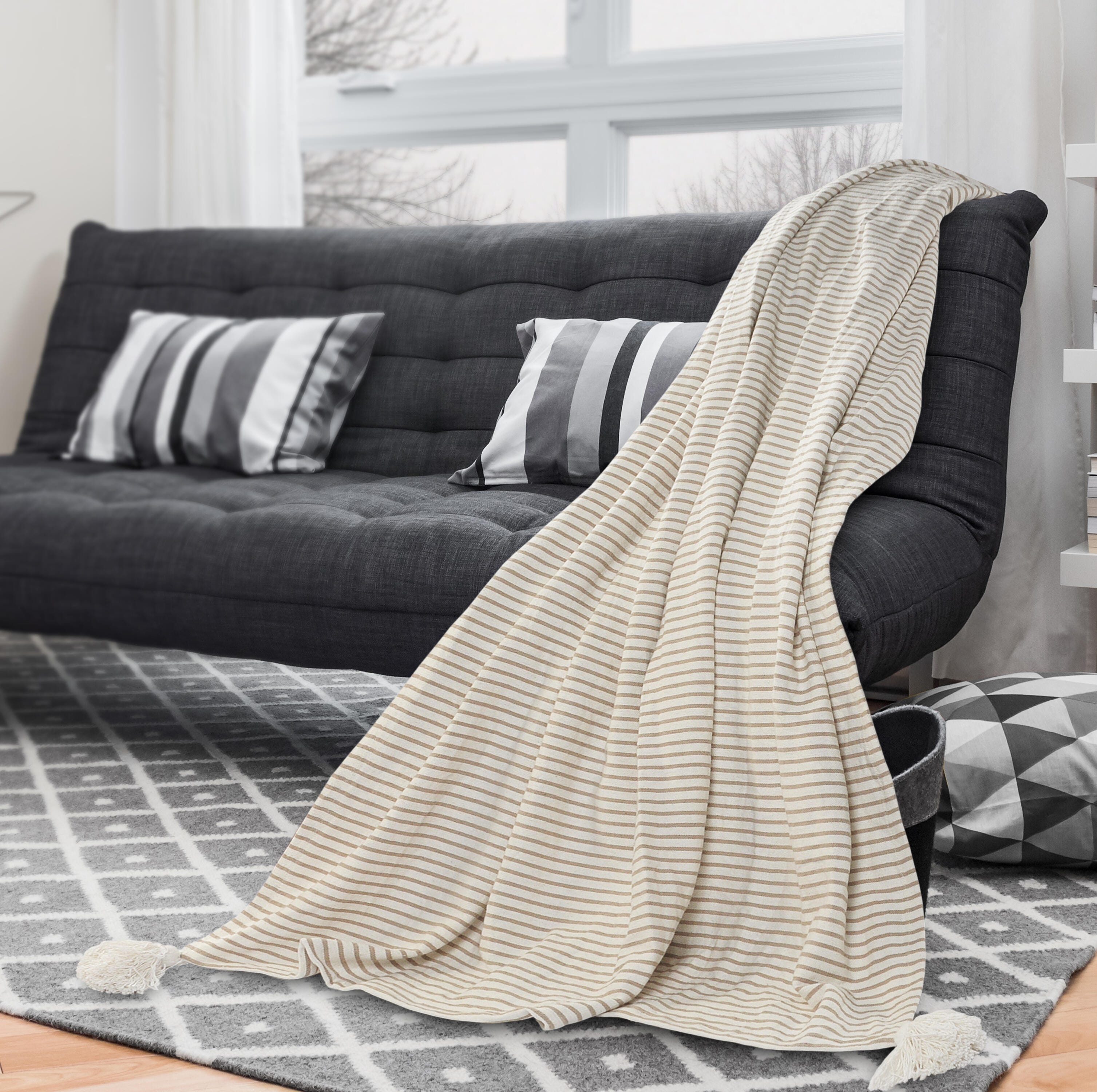 Click here for Insignia Striped Throw Blanket  Brown prices