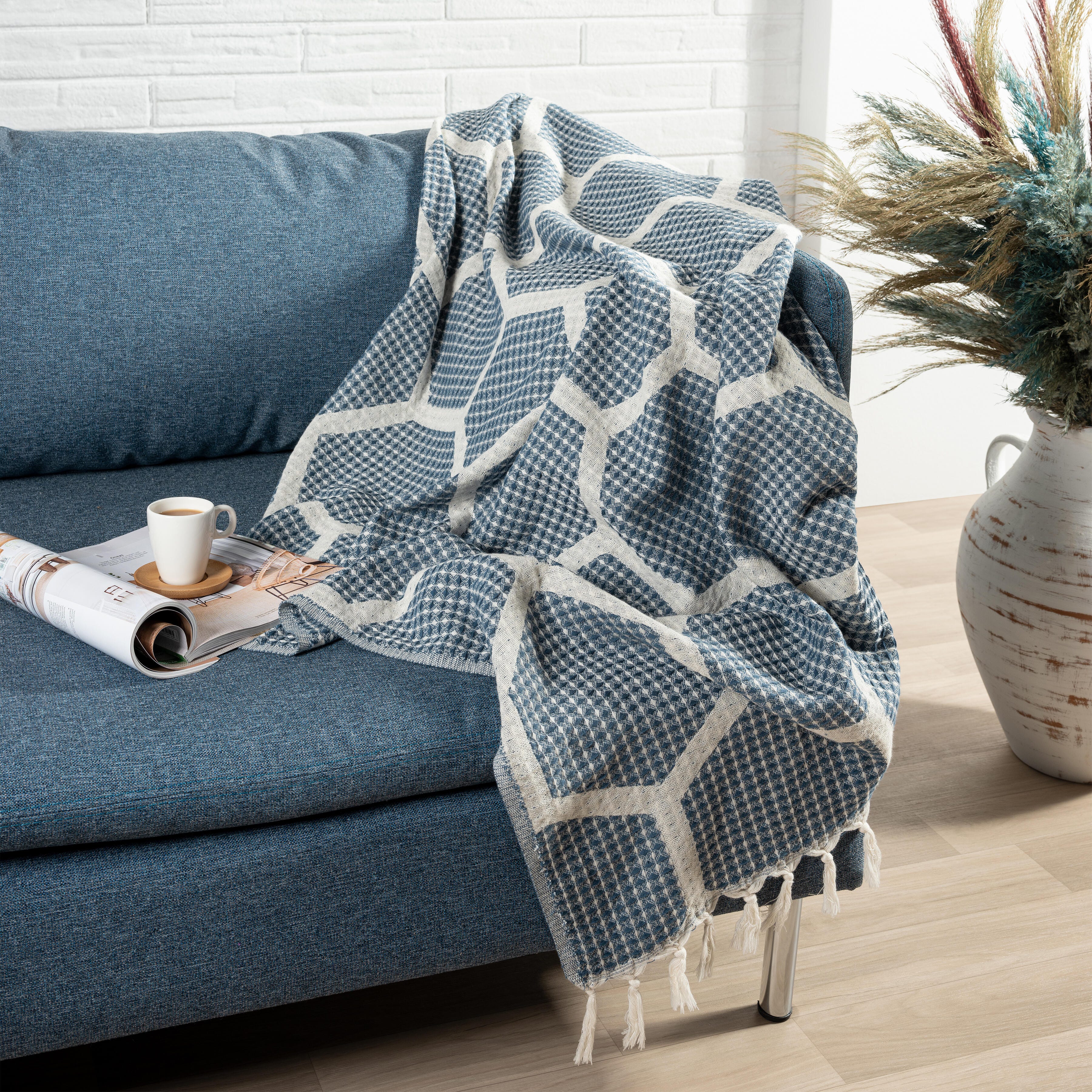 Click here for Avery Geometric Throw Blanket  Blue prices