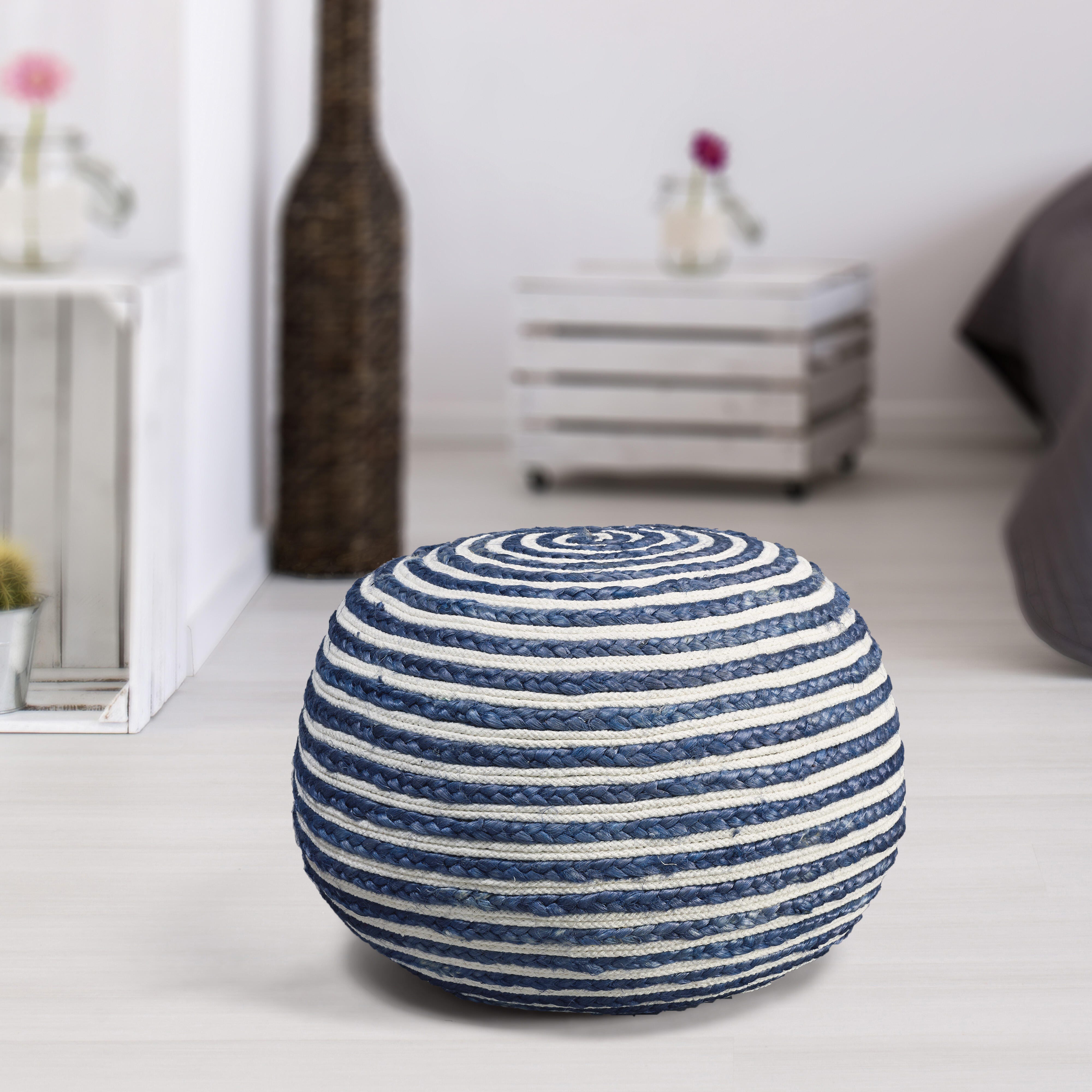Click here for Serena Striped Braided Pouf  Blue prices