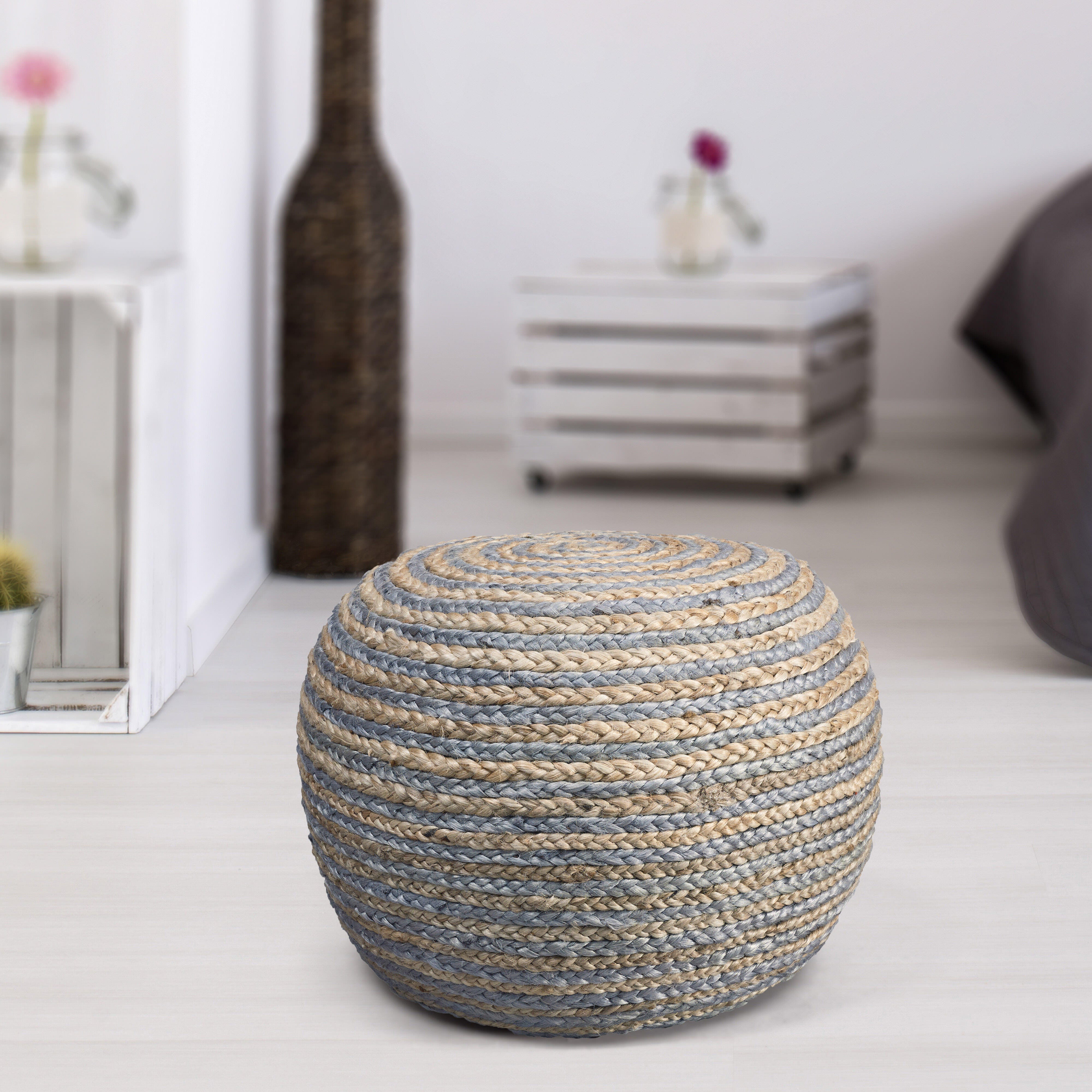 Click here for Serena Striped Braided Pouf  Gray/Natural prices