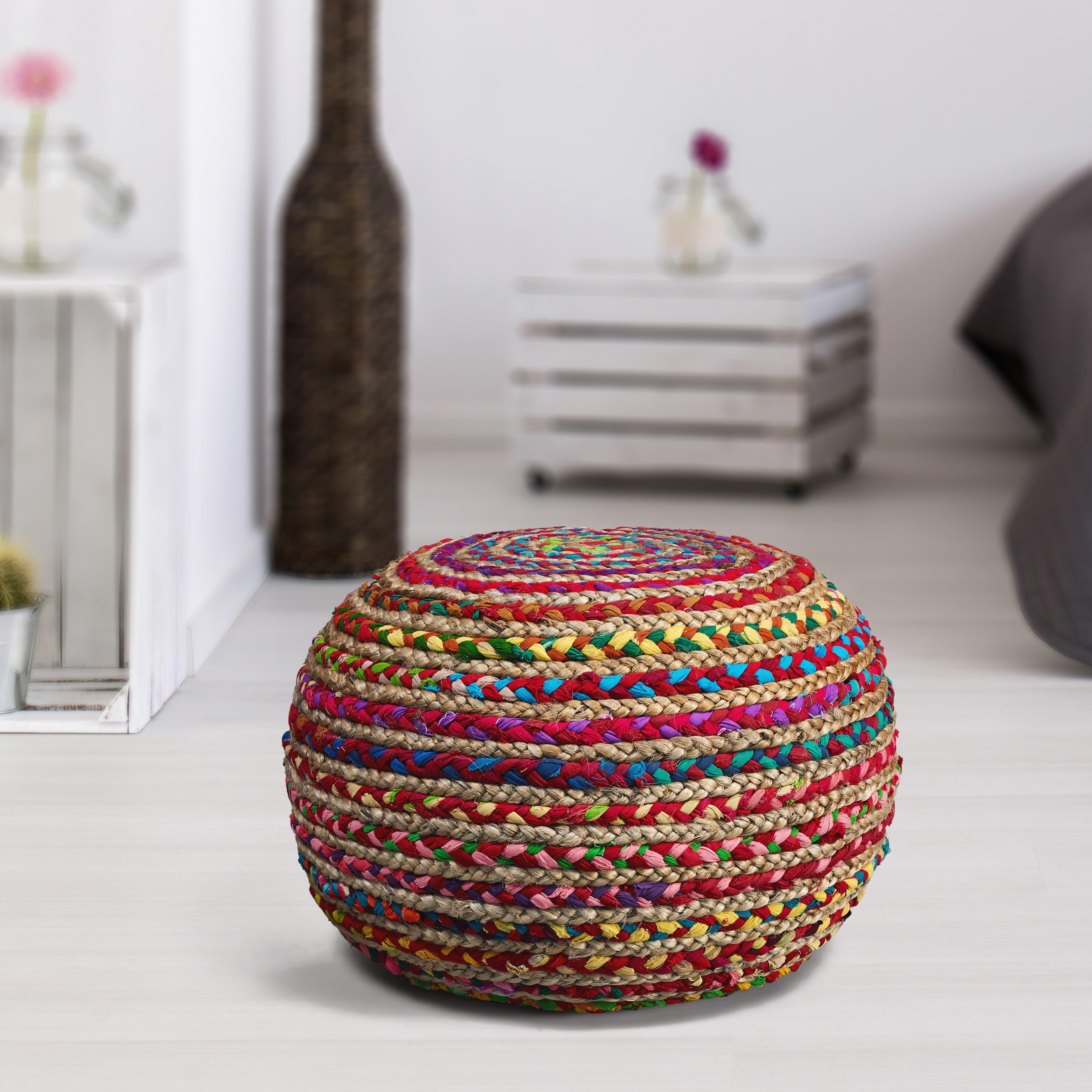 Click here for Serena Striped Braided Pouf  Multi prices