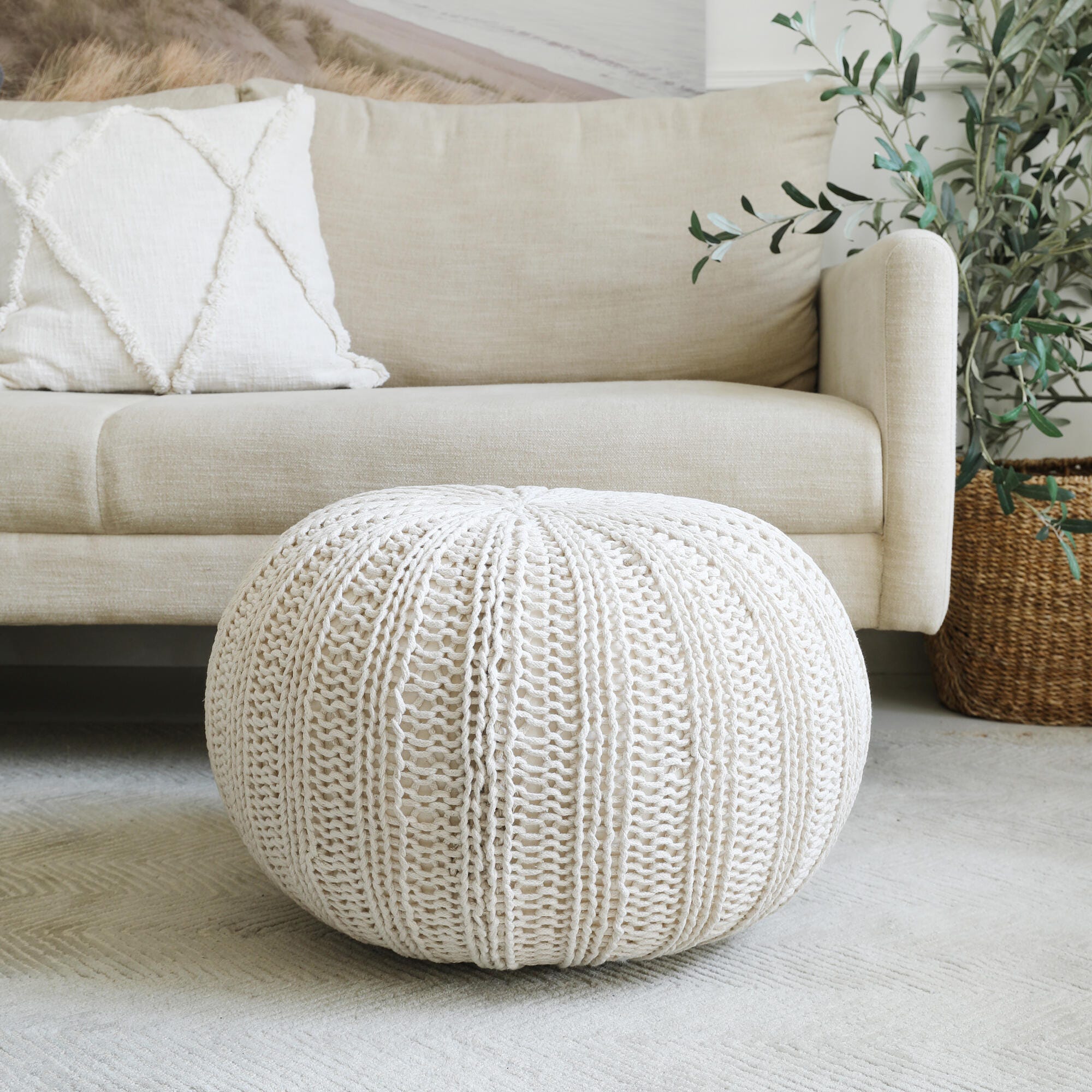 Click here for Celtic Cableknit Pouf  Ivory prices