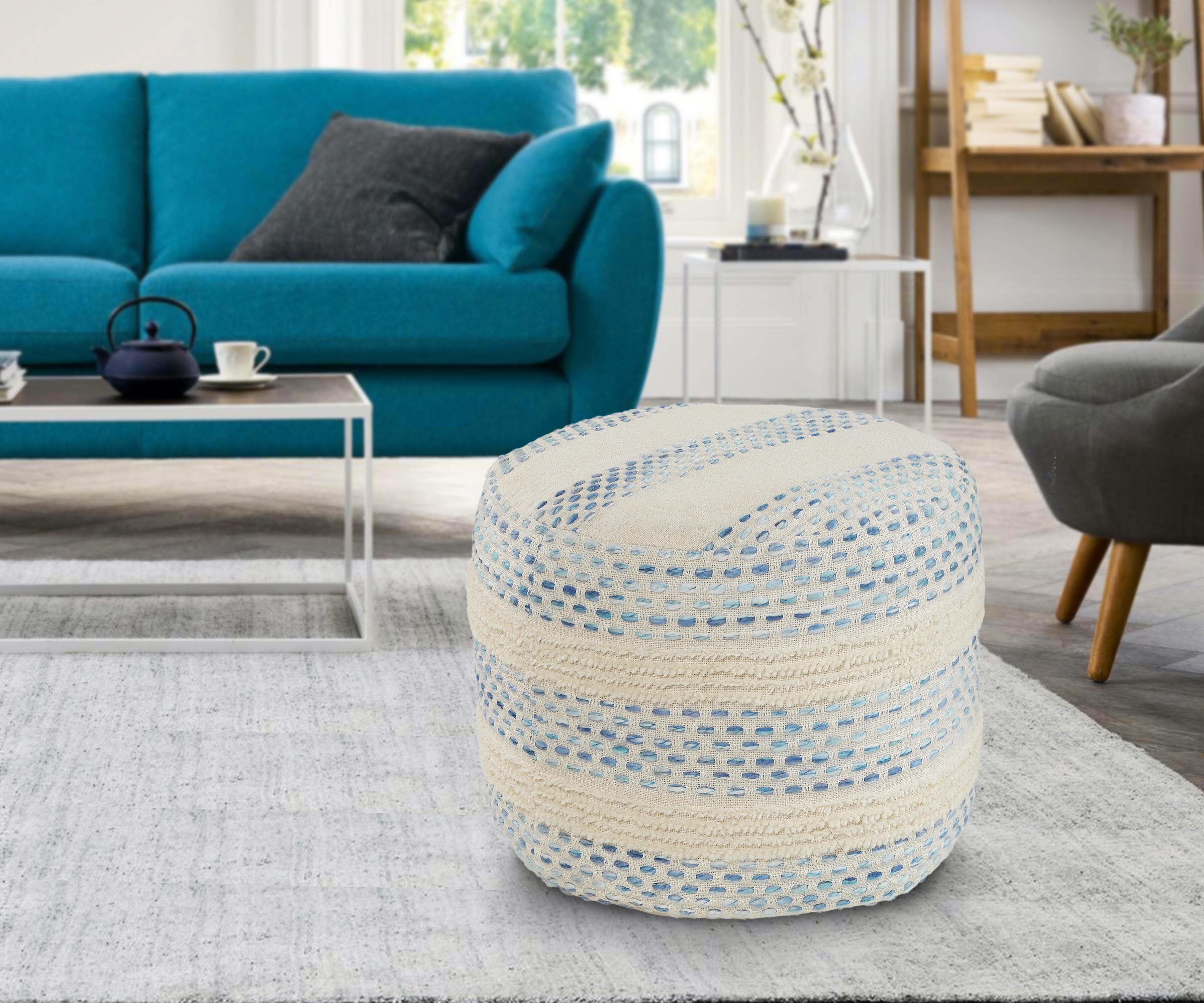 Click here for Enigma Striped Pouf  Blue prices