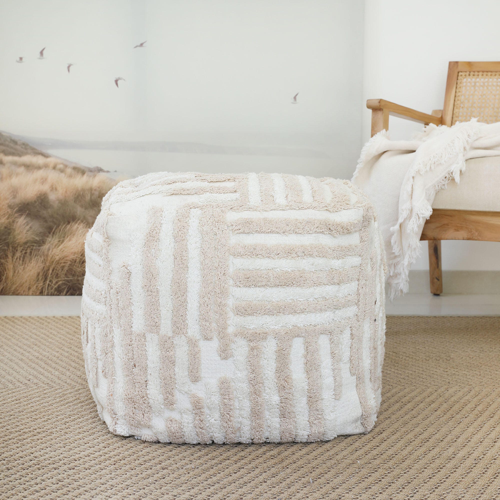 Click here for Stacy Garcia Striped Cube Pouf  Beige prices