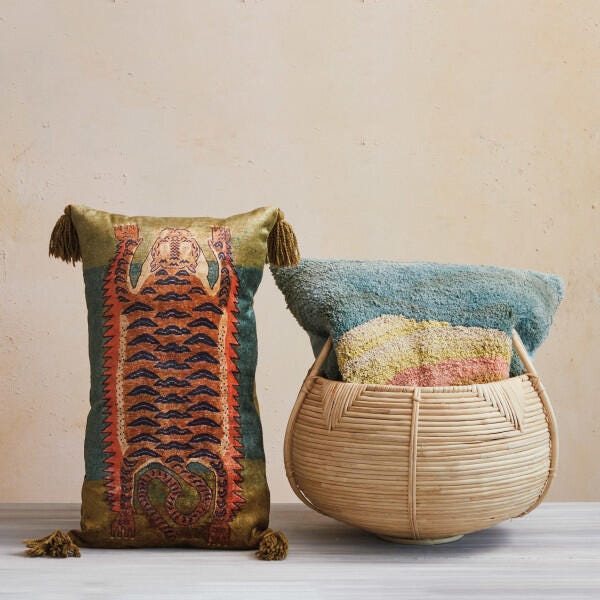 Click here for Storied Home Tiger Lumbar Pillow with Tassels  Mul... prices