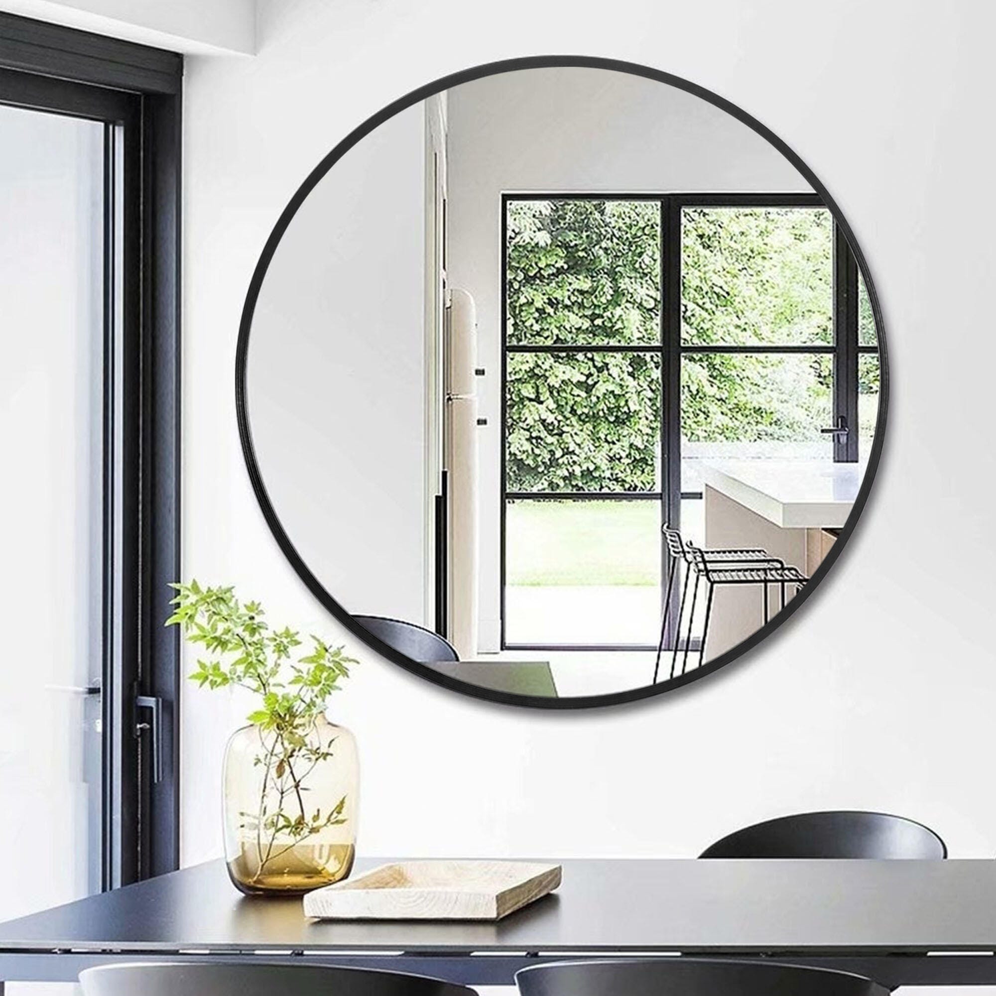 Click here for Dulcea Large Classic Round Accent Mirror  Black prices