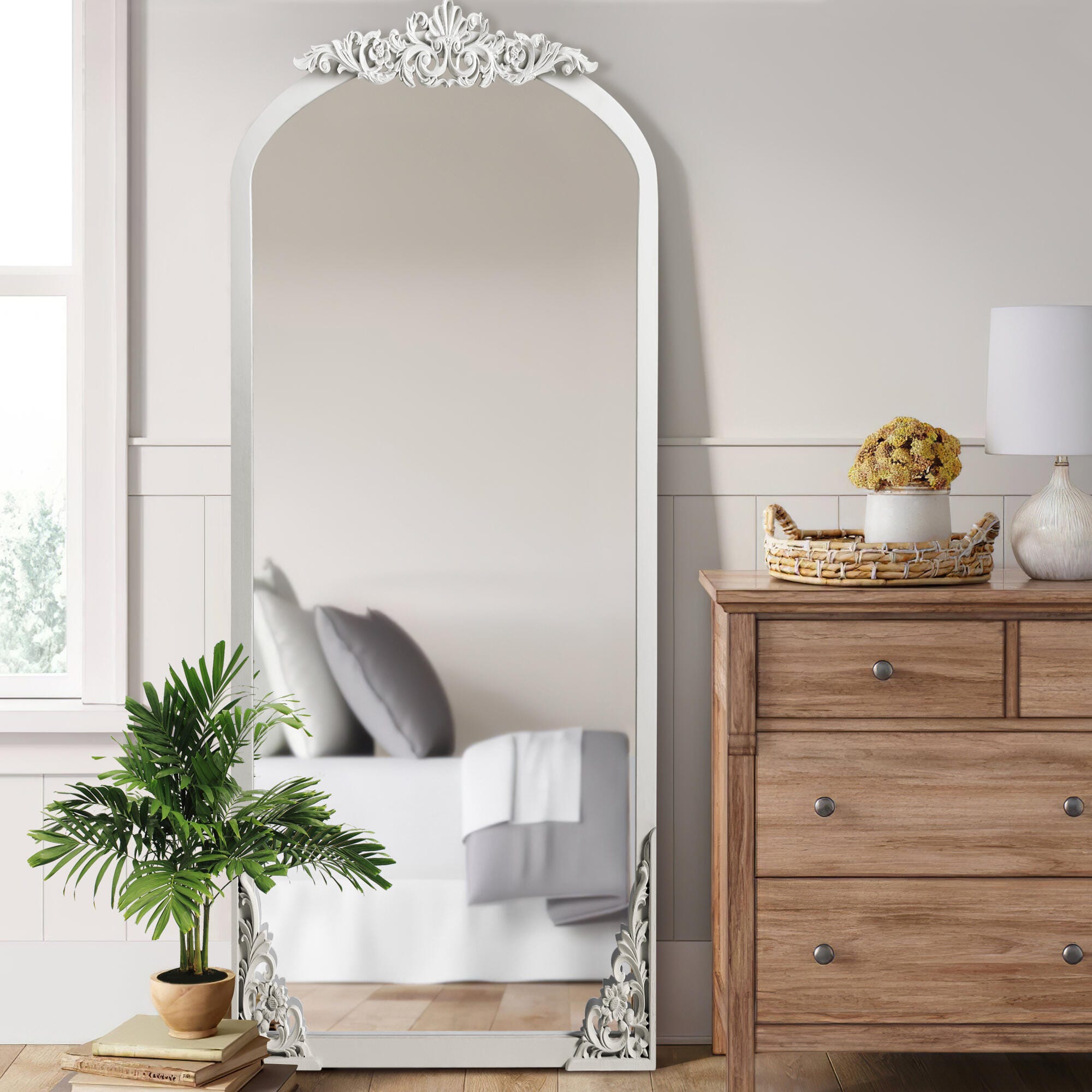Click here for Dulcea Carved Full Length Mirror  White prices