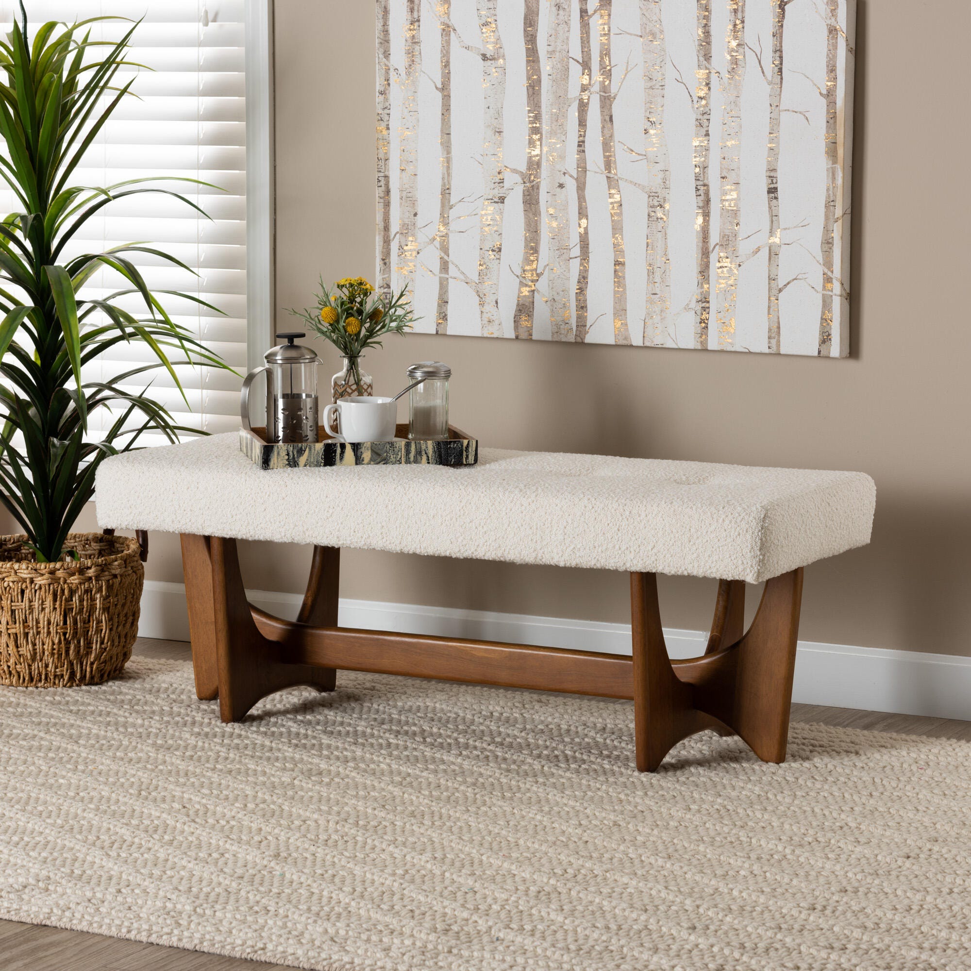 Click here for Baxton Studio Theo Bench  White/Walnut Brown prices