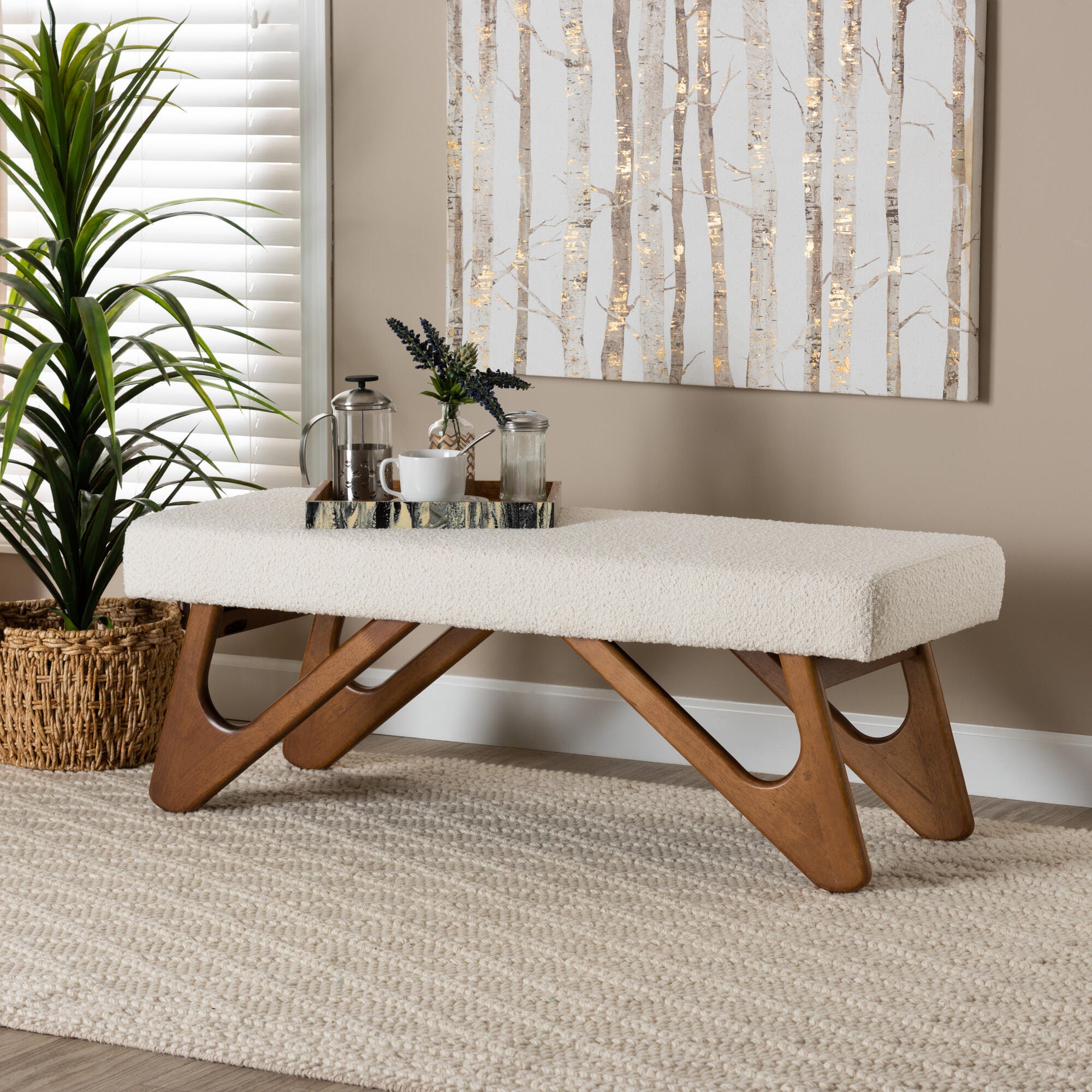 Click here for Baxton Studio Rika Bench  White/Walnut Brown prices