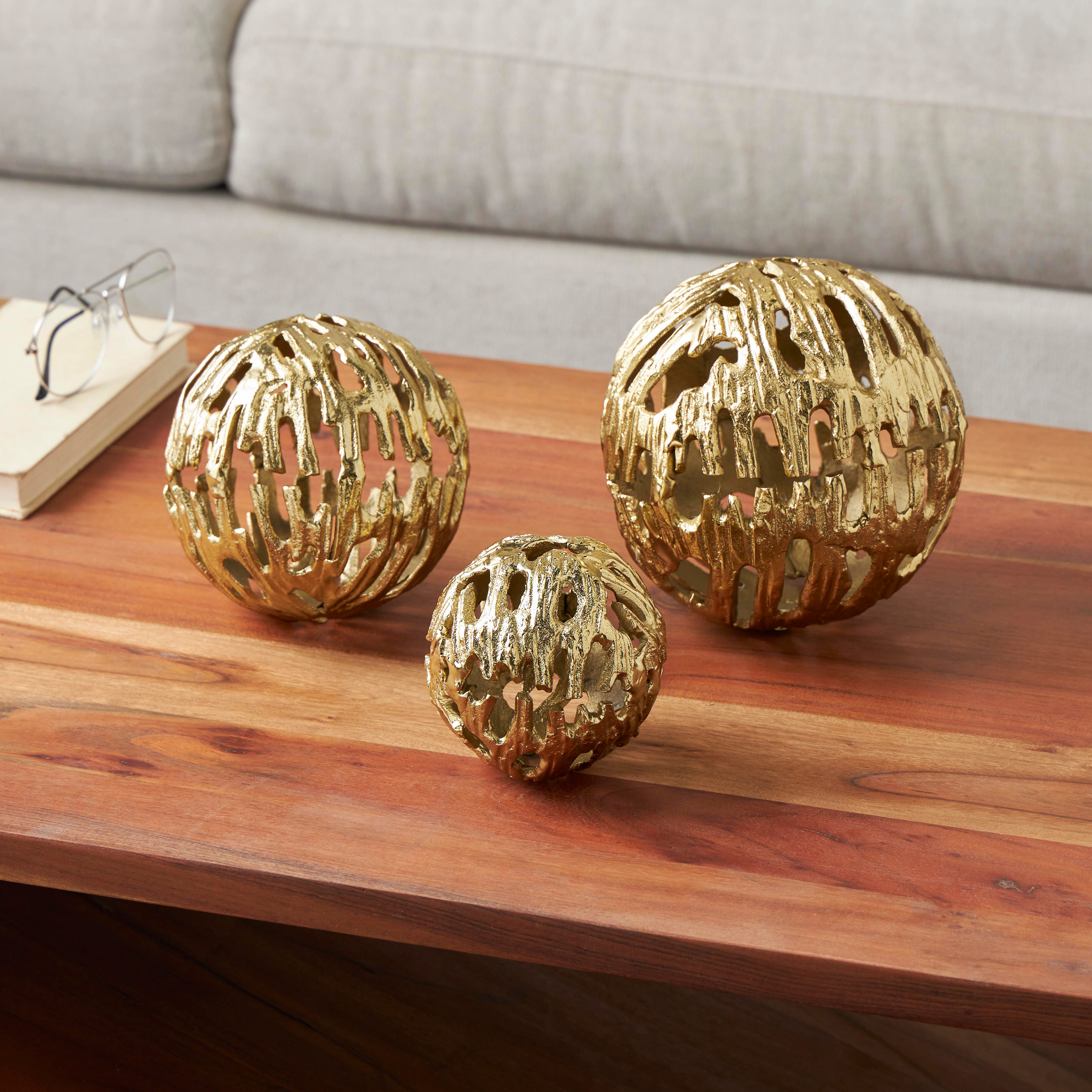 Click here for Bayberry Lane Cutout Orbs Set of 3  Gold prices