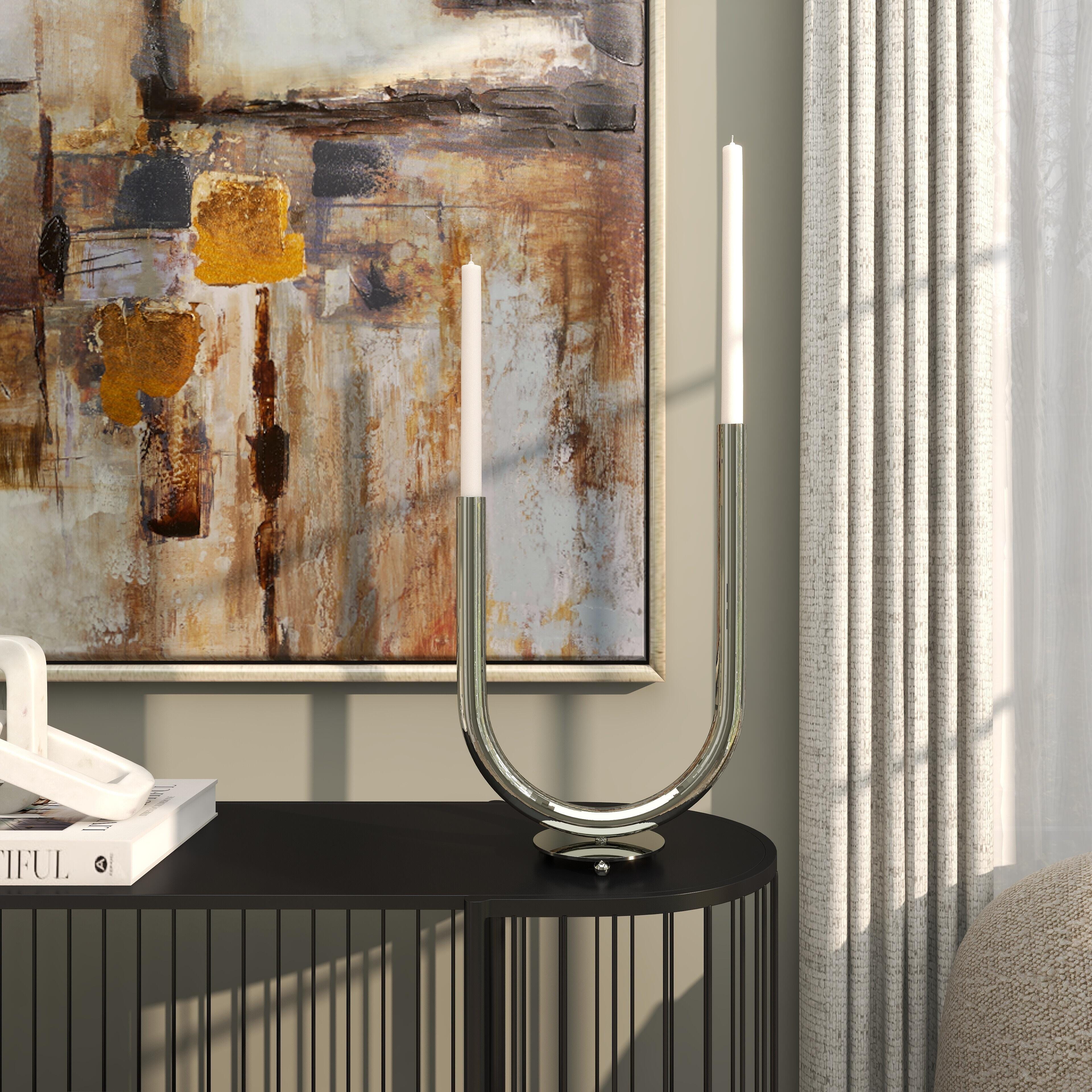 Click here for Bayberry Lane Abstract U-Shaped Candelabra  Silver prices