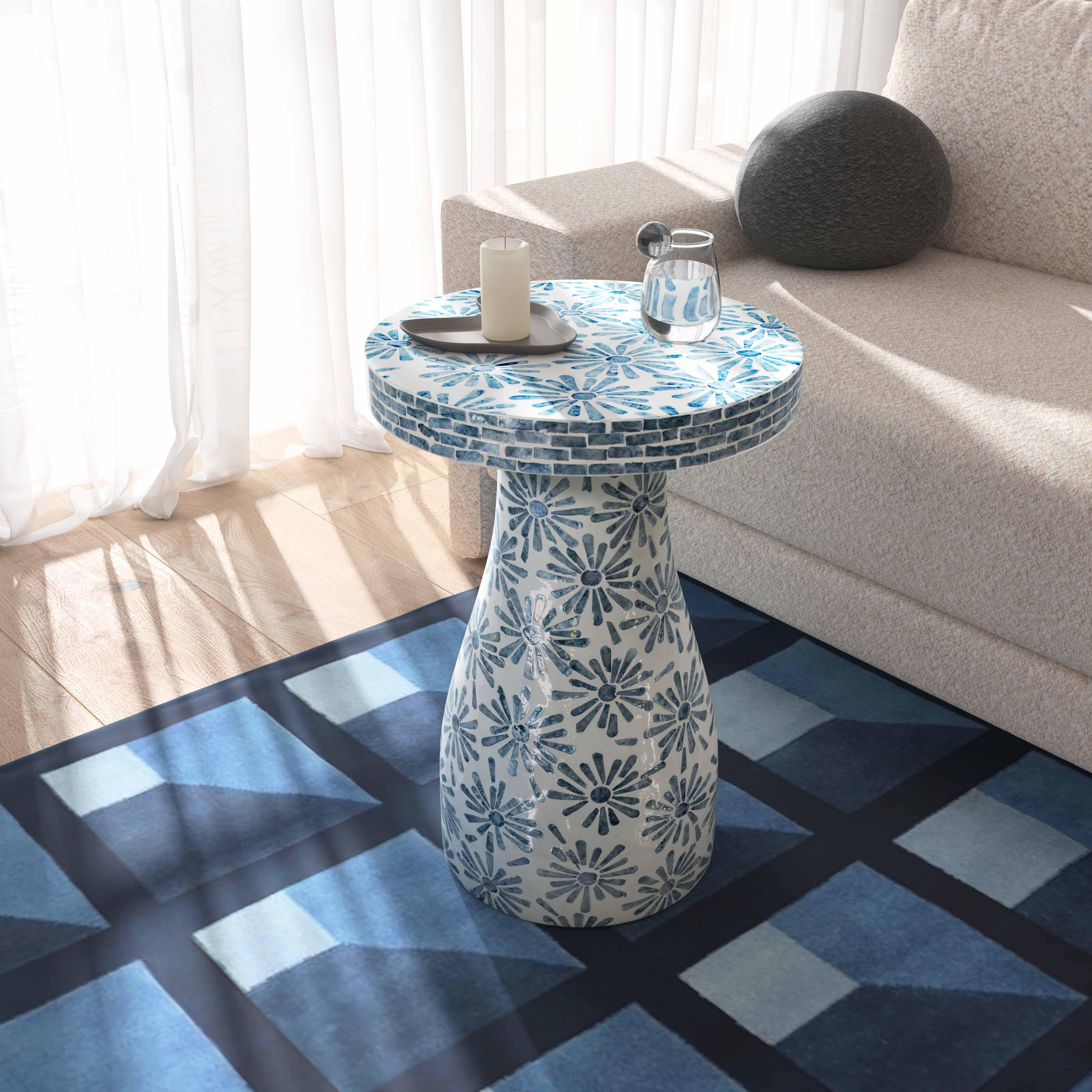 Click here for TOV Furniture Halio Floral Side Table  Blue prices