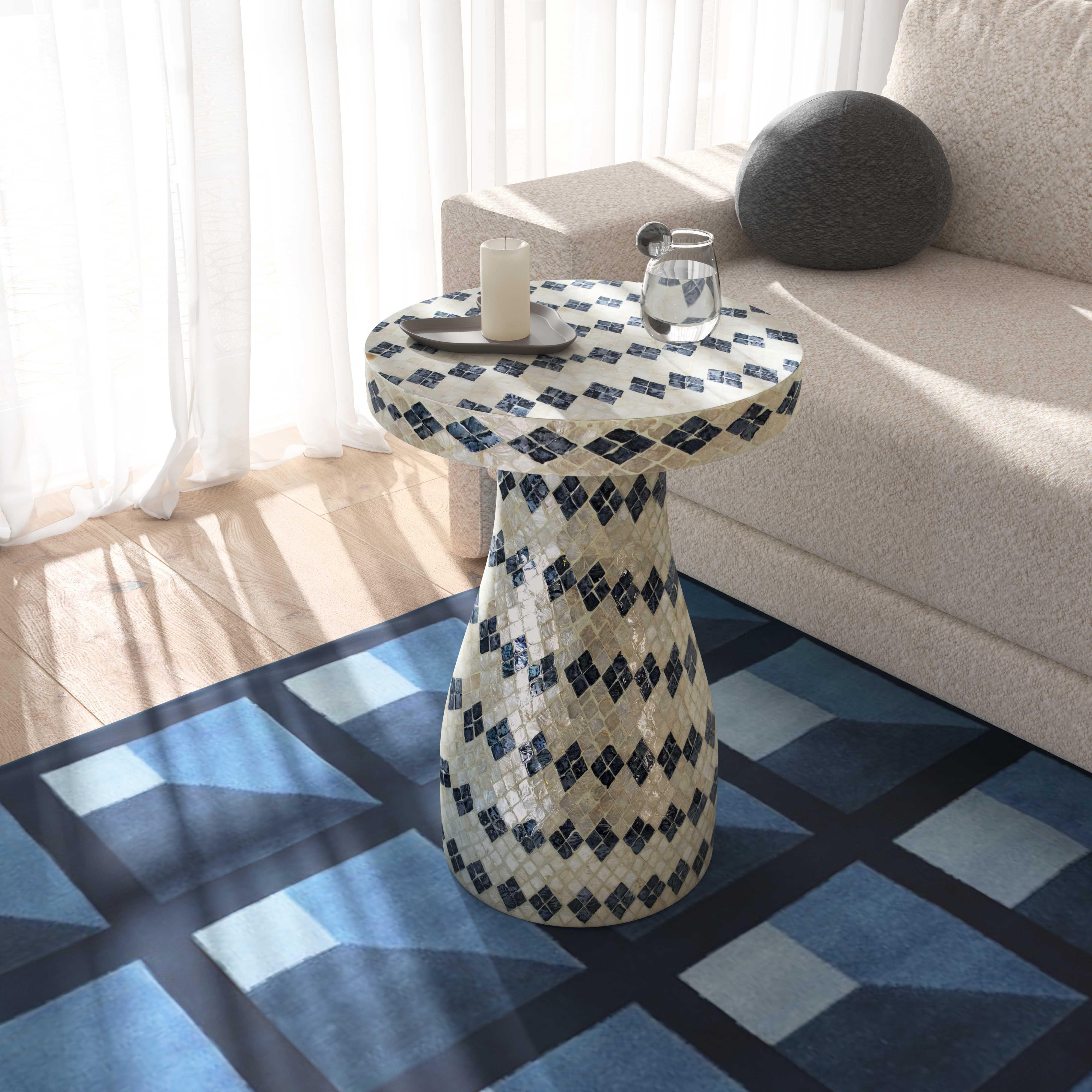 Click here for TOV Furniture Halio Checkered Side Table  Blue/Cre... prices