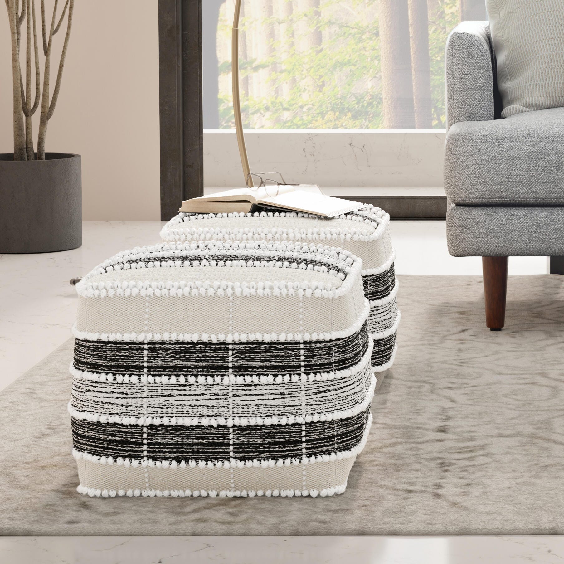 Click here for Simpli Home Barley Pouf  White/Beige/Black prices