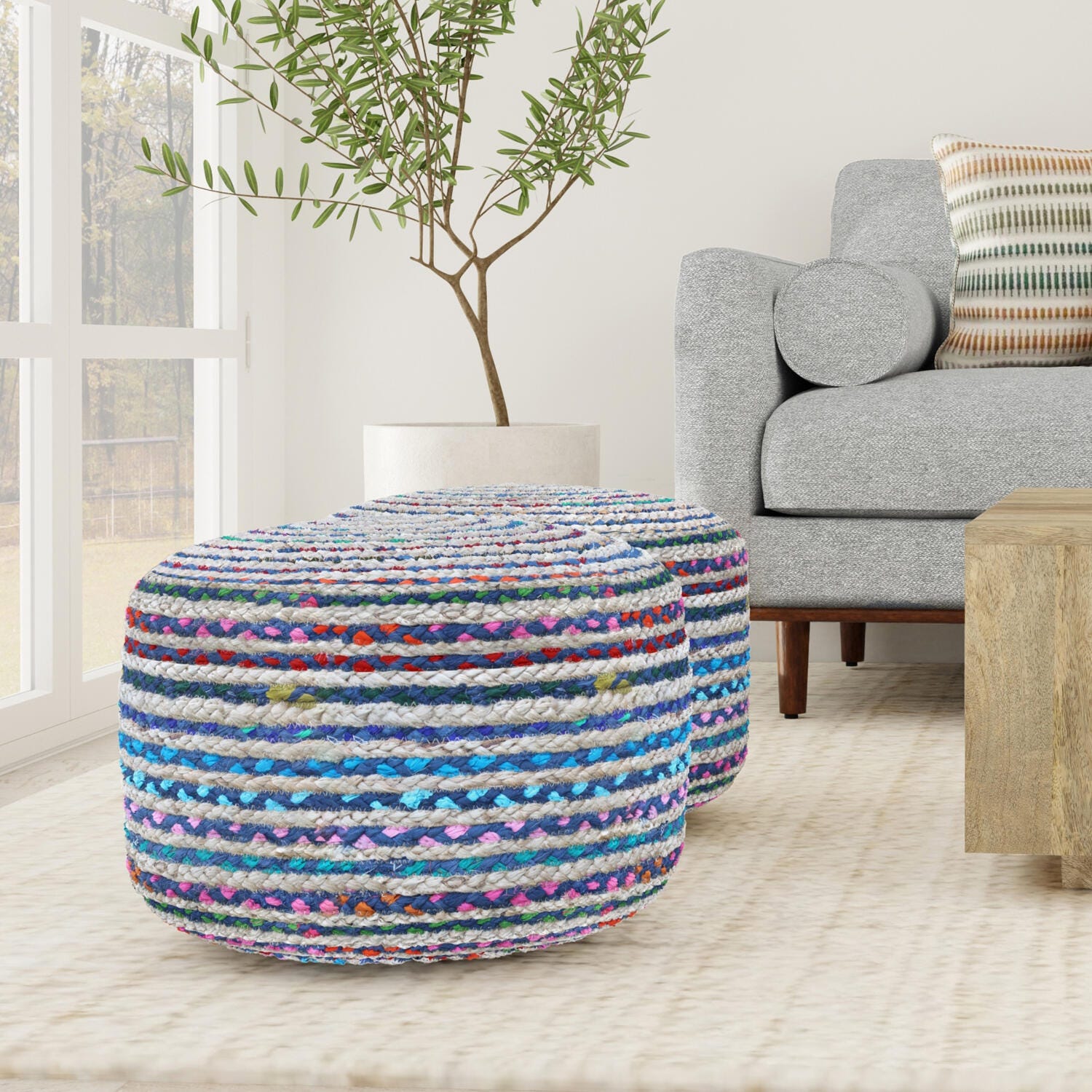 Click here for Simpli Home Margo Pouf  Blue prices