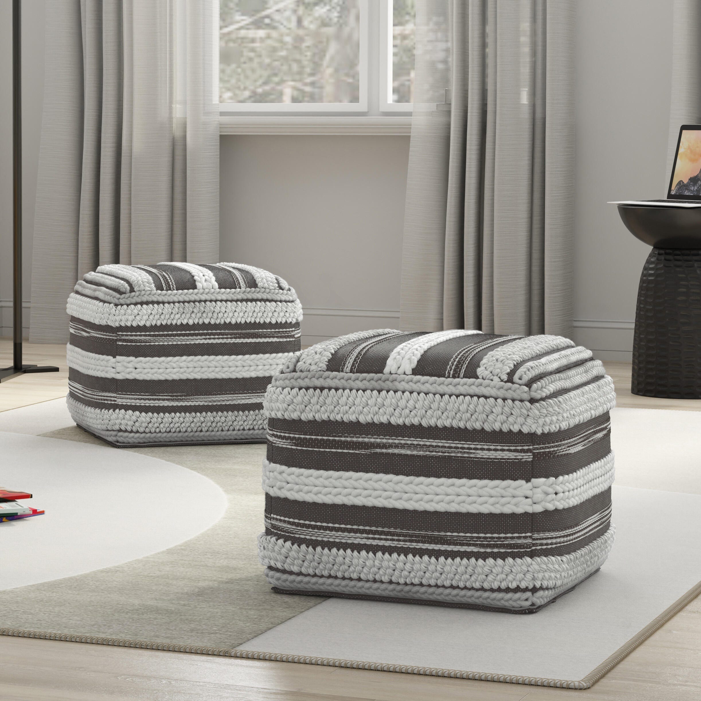 Click here for Simpli Home Sommer Pouf  Natural/Taupe Gray prices